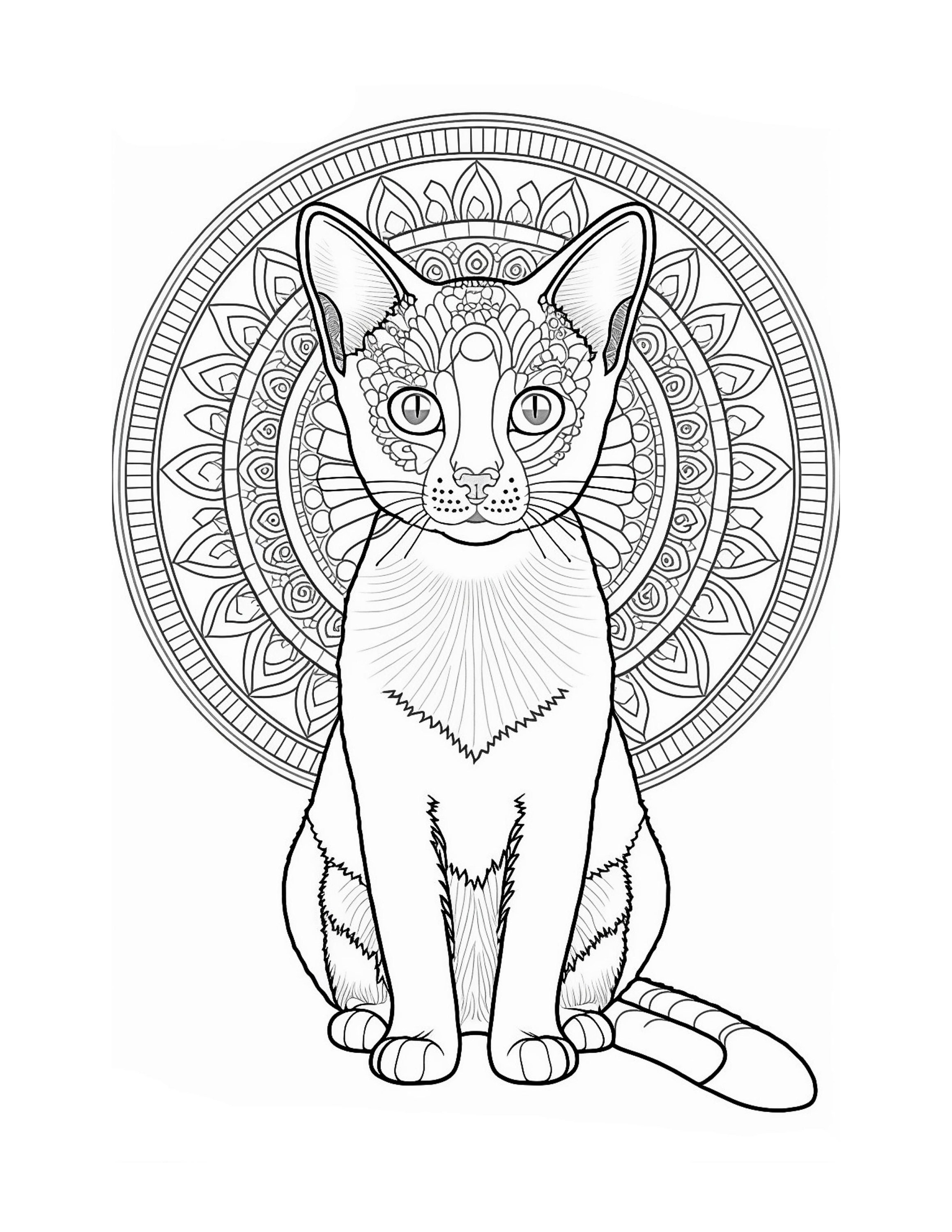 25 Cat Mandala Coloring Pages _ Instant Download_ Grayscale Coloring ...