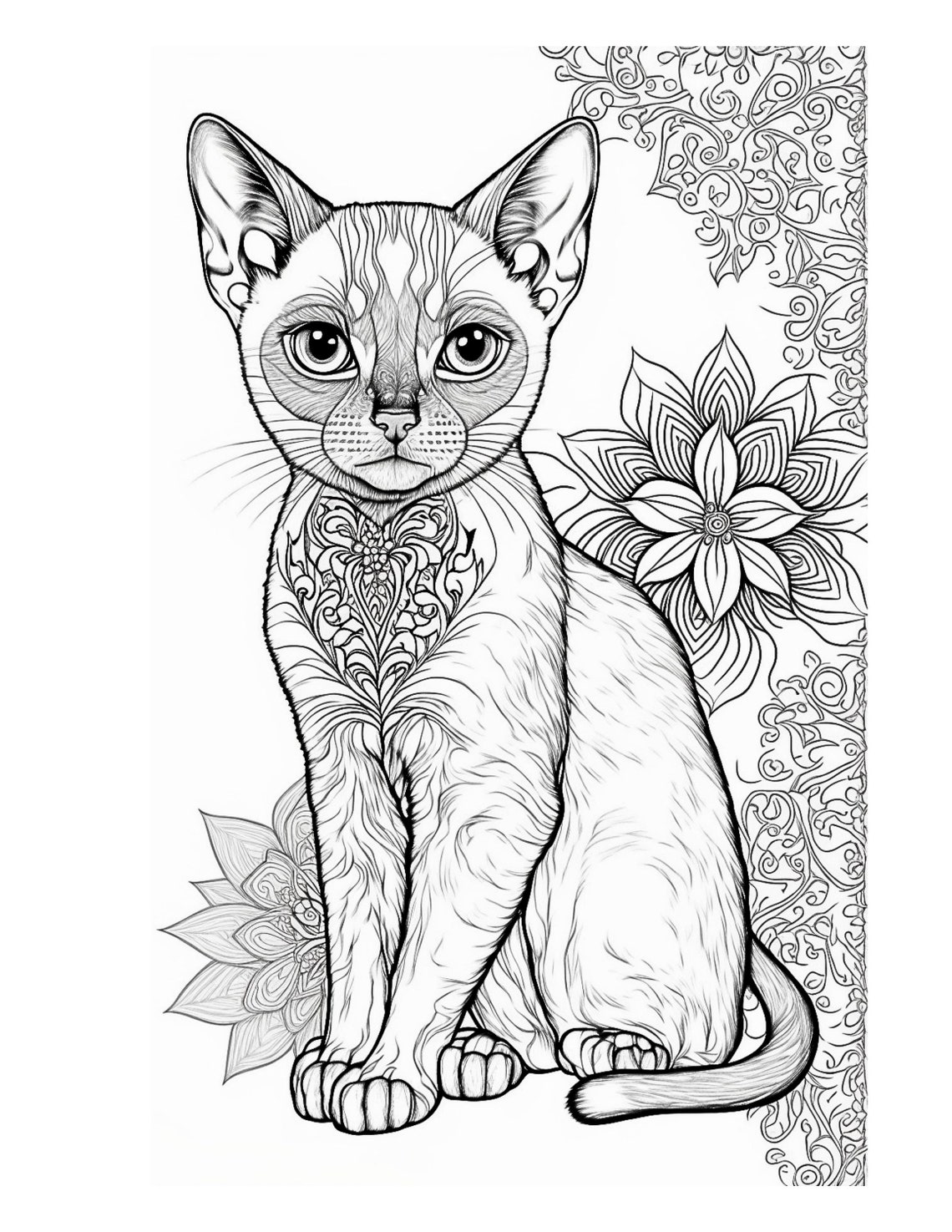 12 Cat Mandala Coloring Pages _ Instant Download_ Grayscale Coloring ...