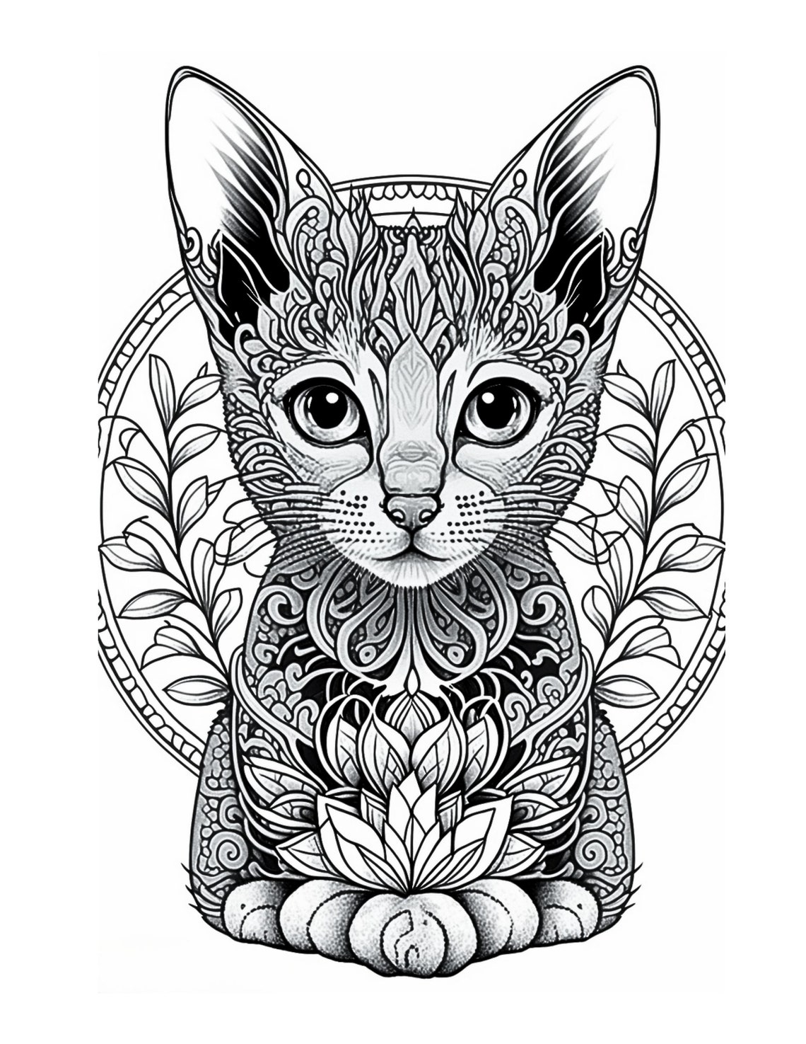 12 Cat Mandala Coloring Pages II _ Instant Download_ Grayscale Coloring ...