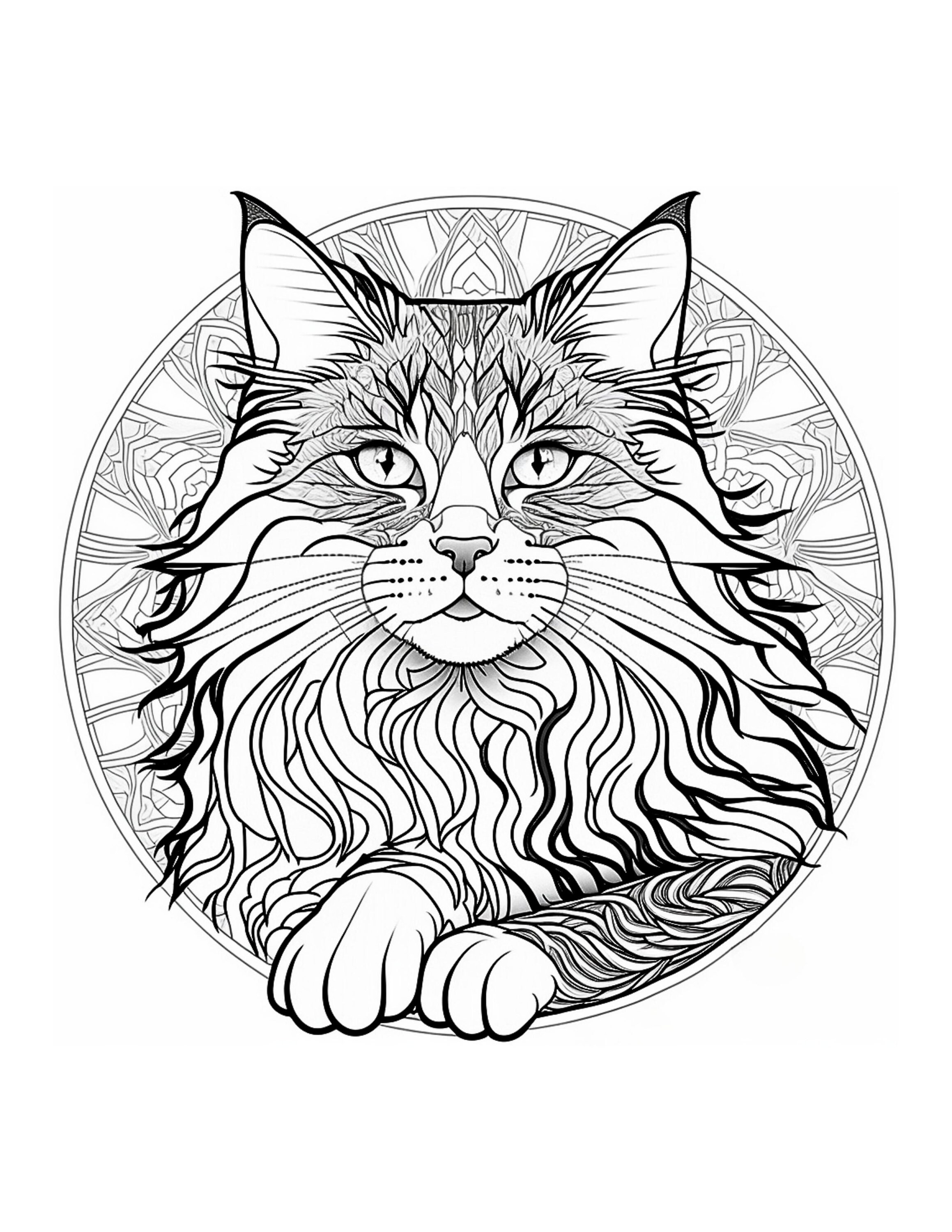 12 Cat Mandala Coloring Pages _ Instant Download_ Grayscale Coloring ...
