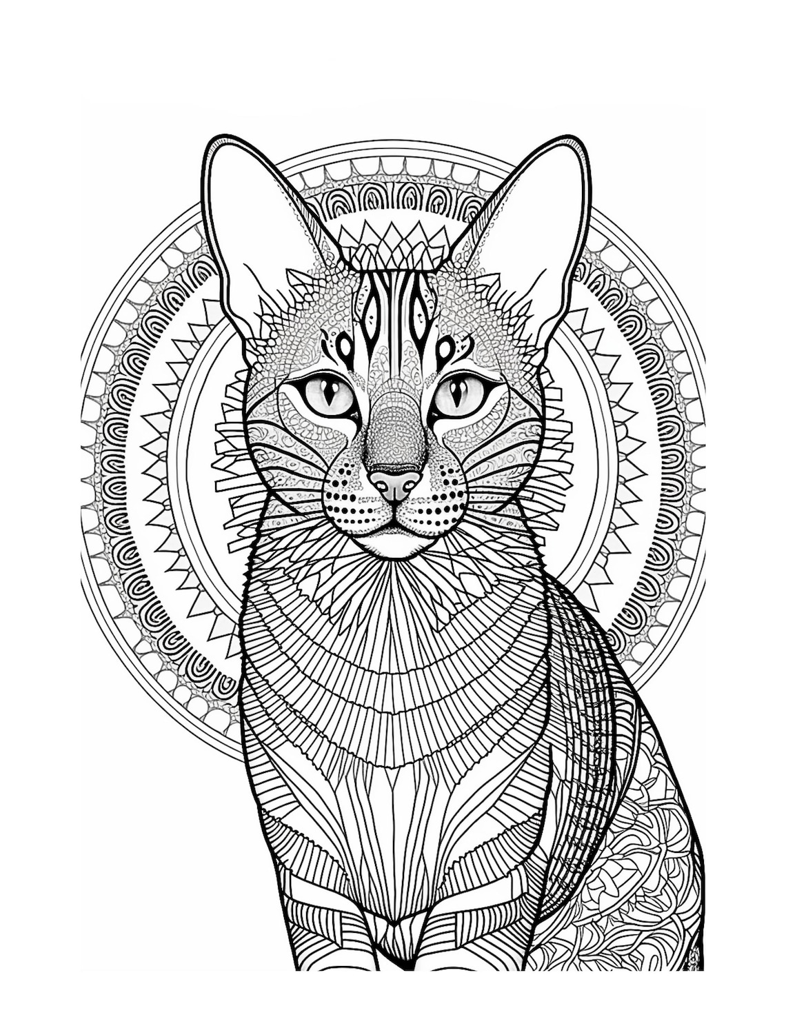 12 Cat Mandala Coloring Pages II _ Instant Download_ Grayscale Coloring ...