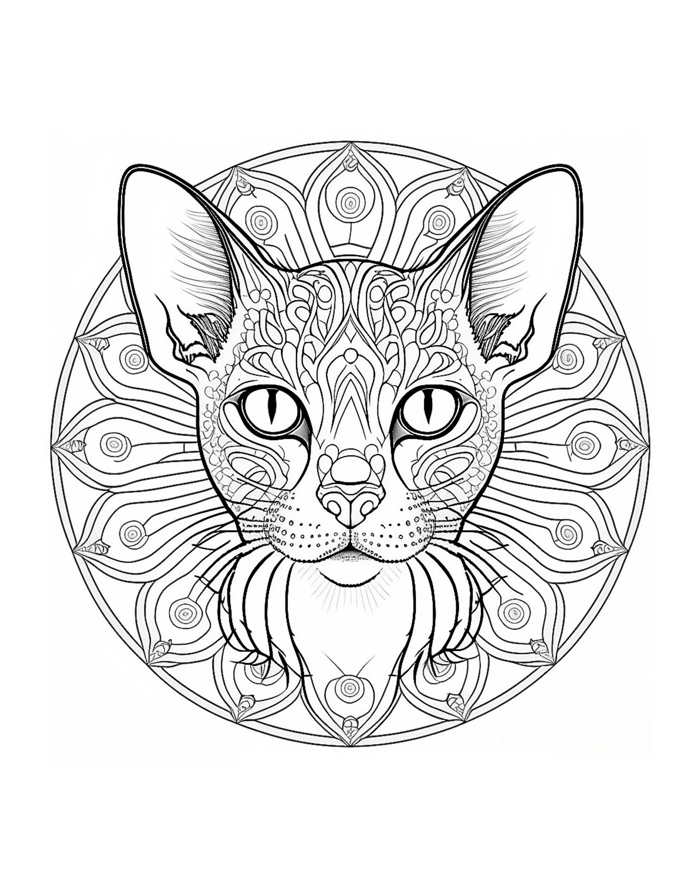 7 Cat Mandala Coloring Pages IV _ Instant Download_ Grayscale Coloring ...