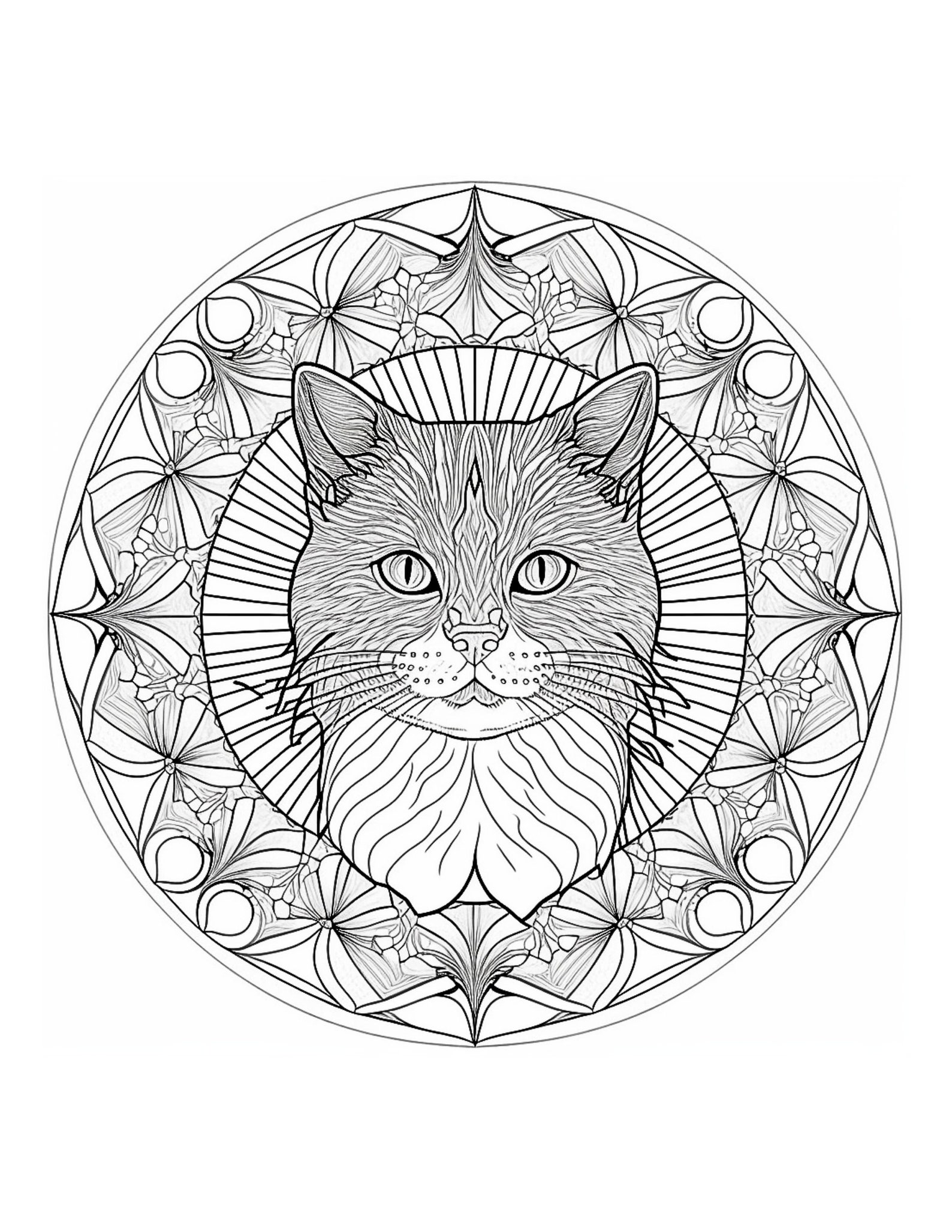 12 Cat Mandala Coloring Pages II _ Instant Download_ Grayscale Coloring ...