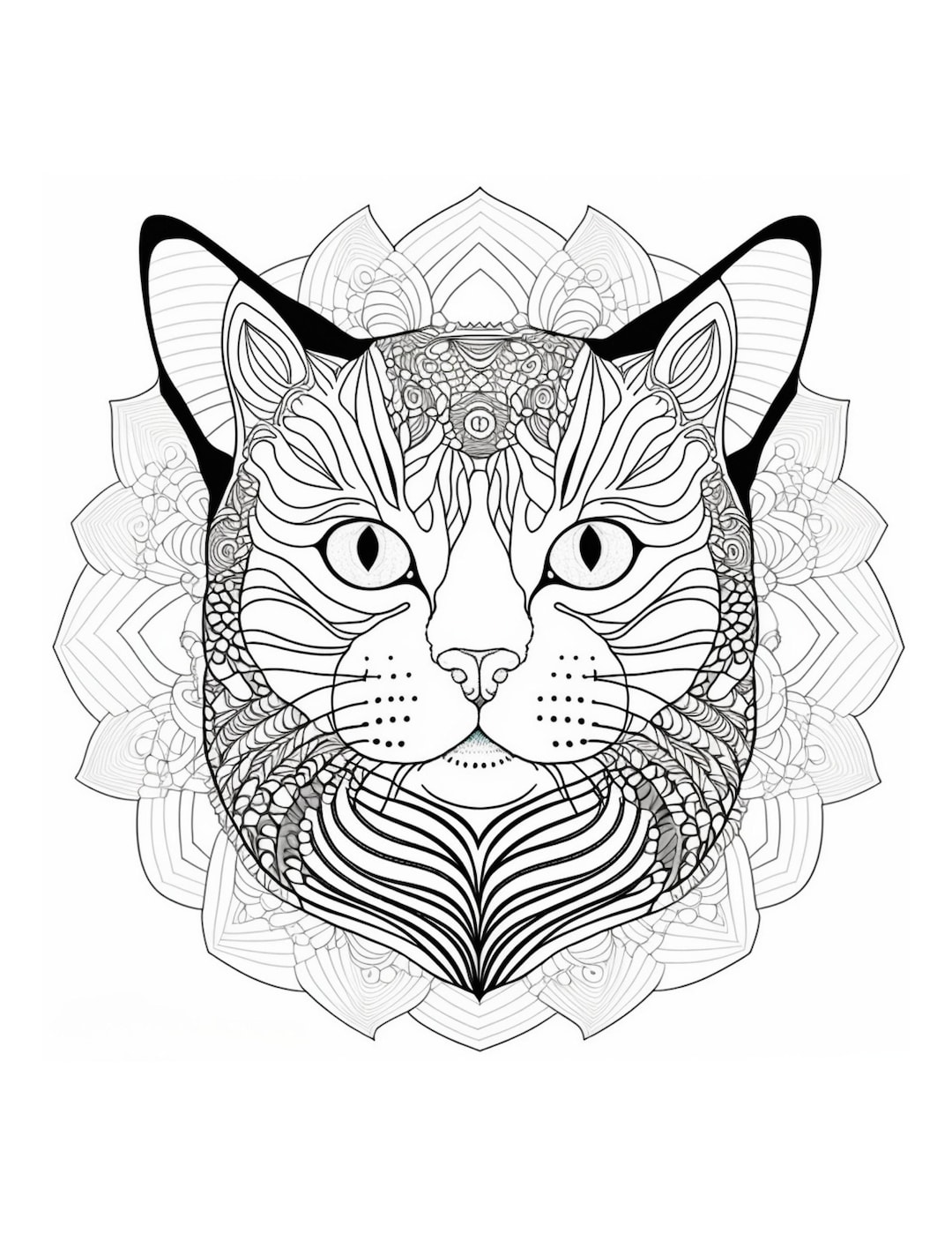 7 Cat Mandala Coloring Pages II _ Instant Download_ Grayscale Coloring ...