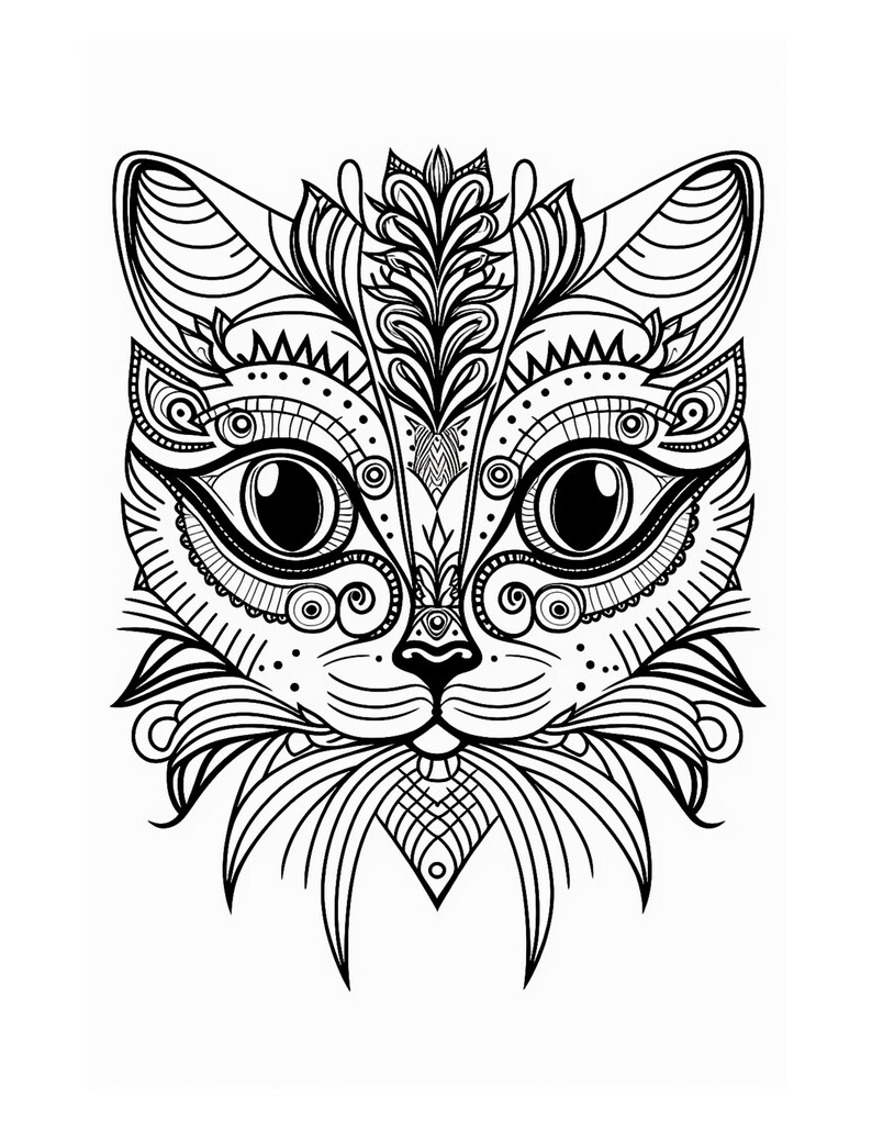 12 Cat Mandala Coloring Pages II _ Instant Download_ Grayscale Coloring ...
