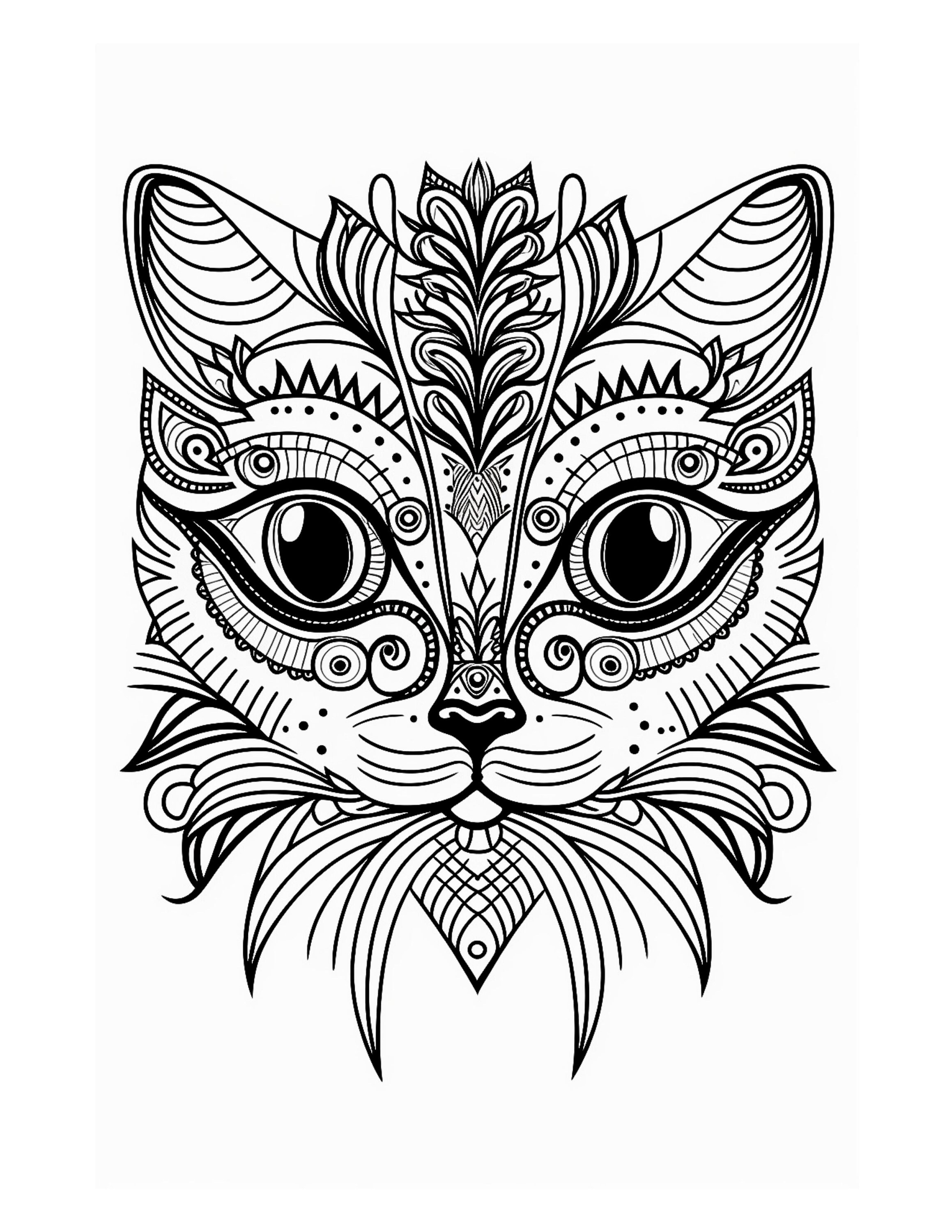 12 Cat Mandala Coloring Pages II _ Instant Download_ Grayscale Coloring ...
