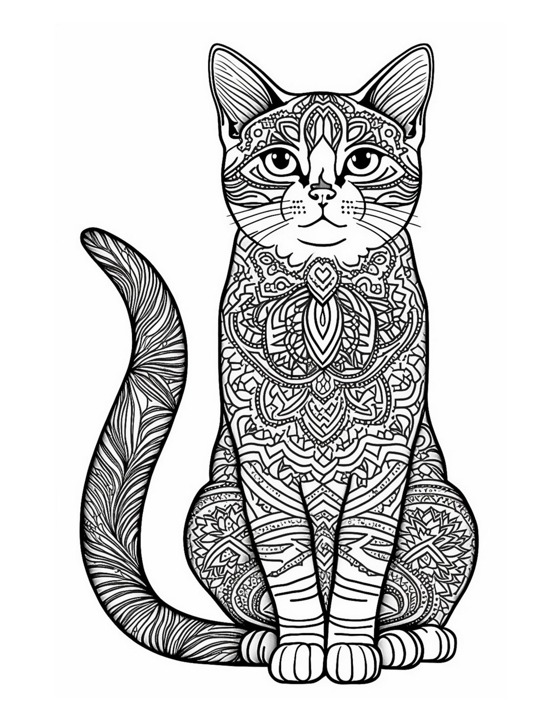 12 Cat Mandala Coloring Pages _ Instant Download_ Grayscale Coloring ...