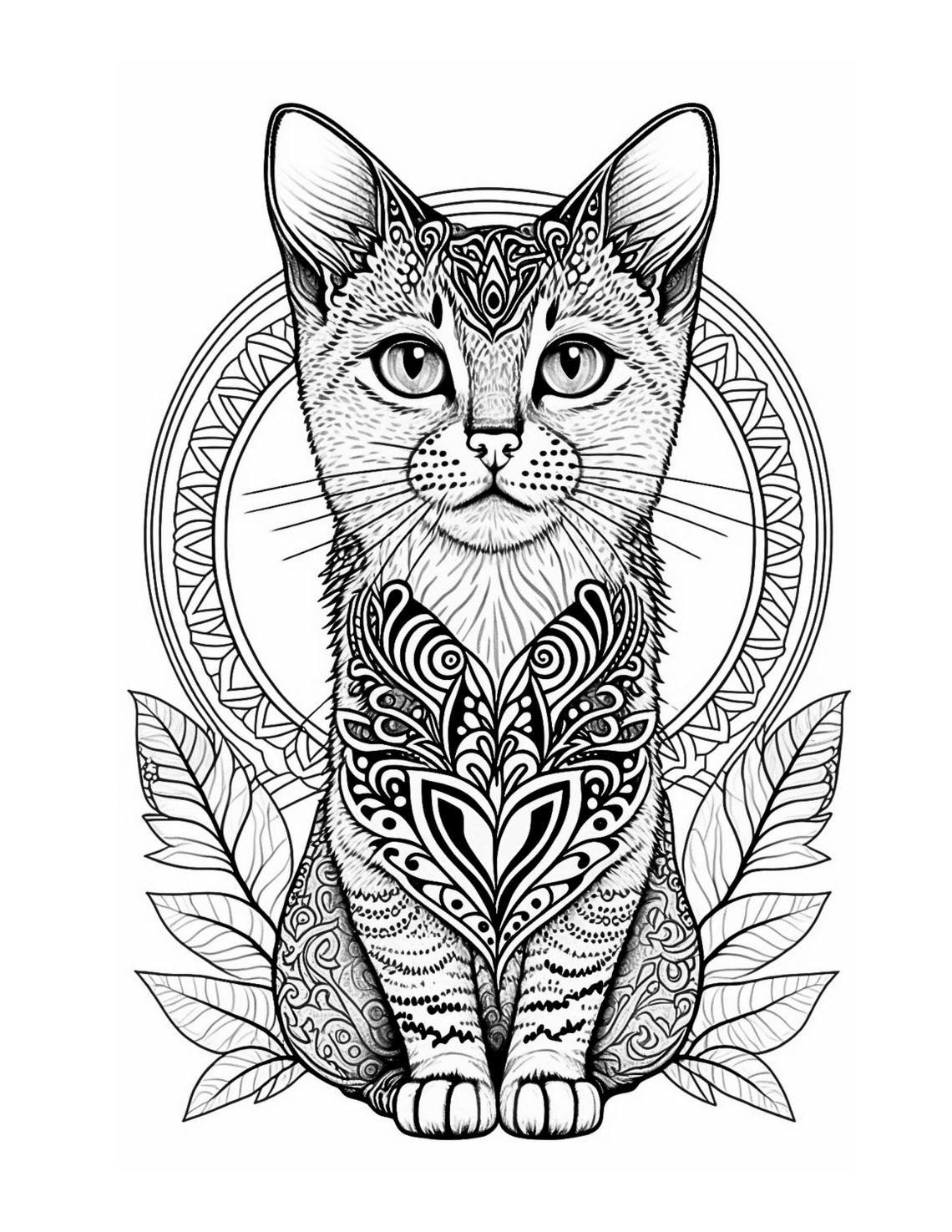 7 Cat Mandala Coloring Pages III _ Instant Download_ Grayscale Coloring ...