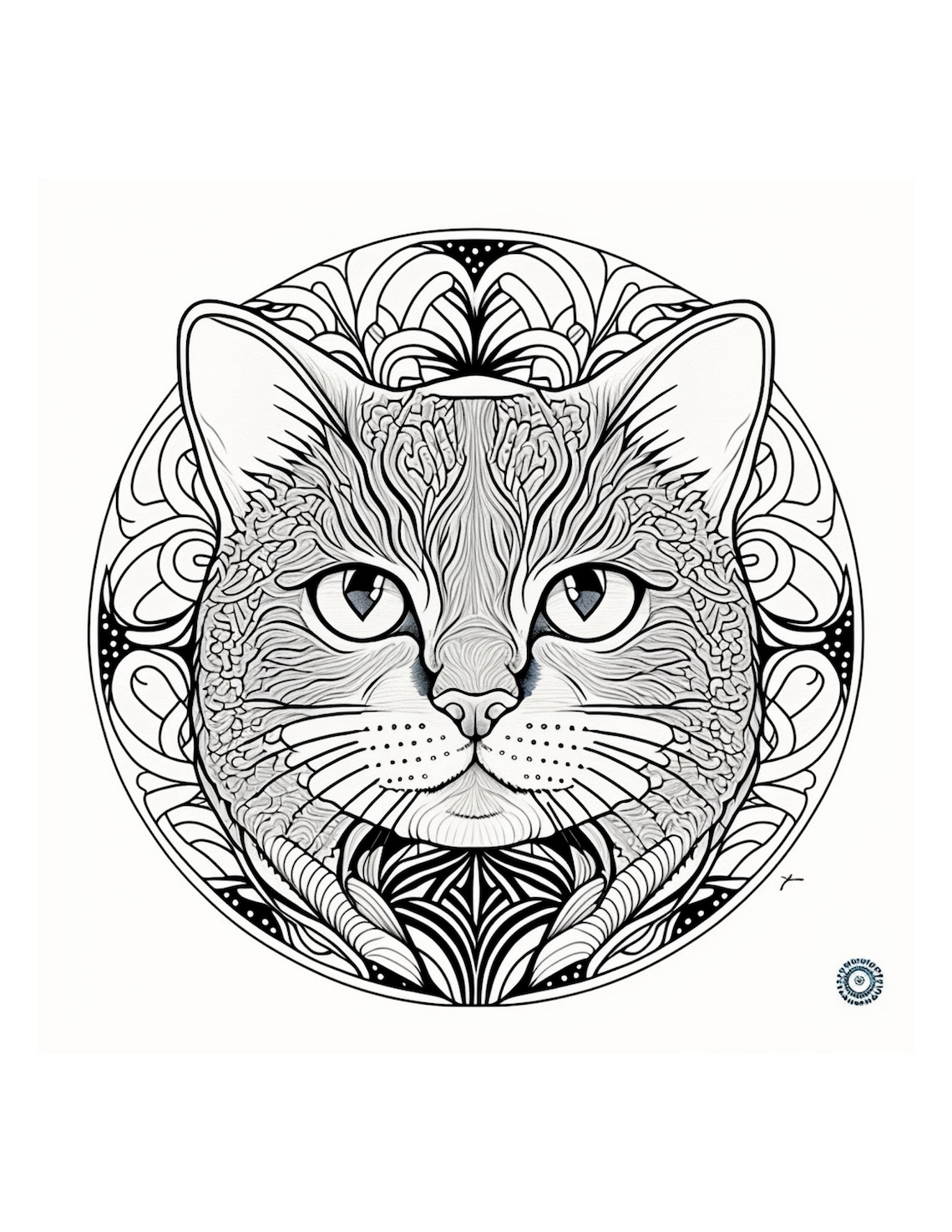 7 Cat Mandala Coloring Pages I _ Instant Download_ Grayscale Coloring ...