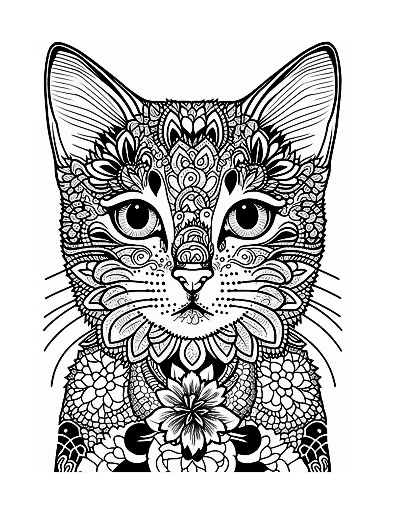 7 Cat Mandala Coloring Pages IV _ Instant Download_ Grayscale Coloring ...