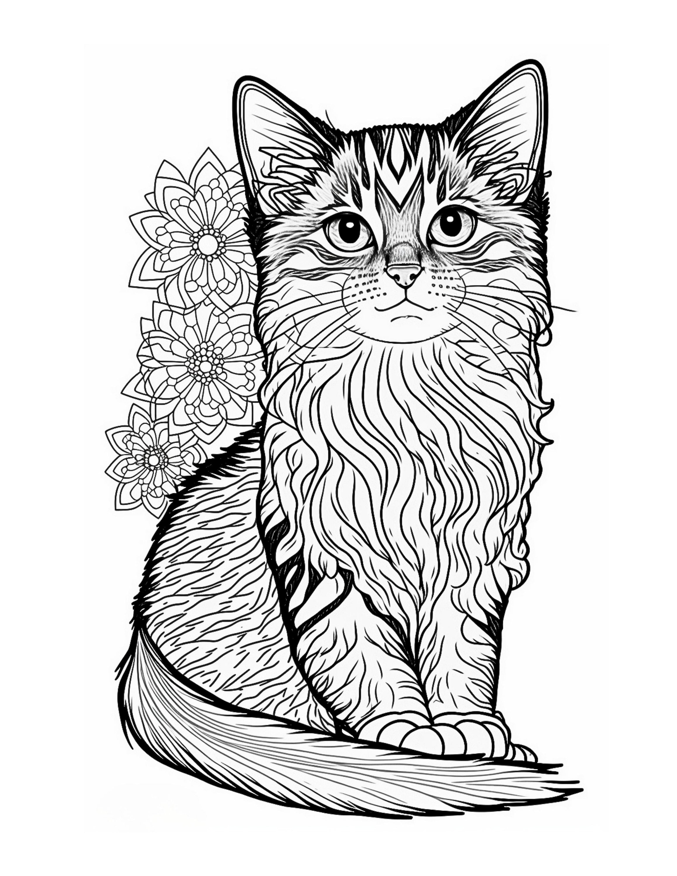 12 Cat Mandala Coloring Pages _ Instant Download_ Grayscale Coloring ...