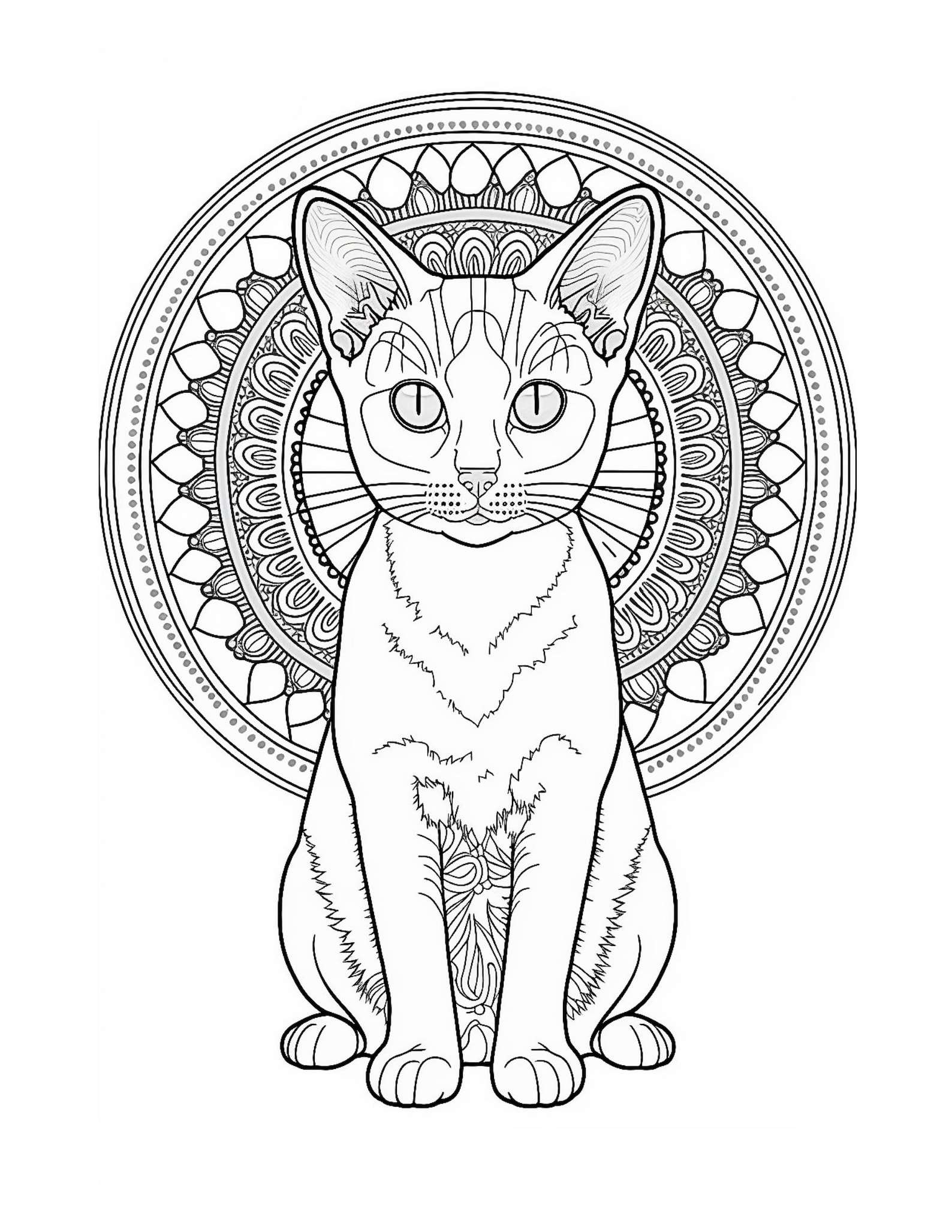 12 Cat Mandala Coloring Pages II _ Instant Download_ Grayscale Coloring ...