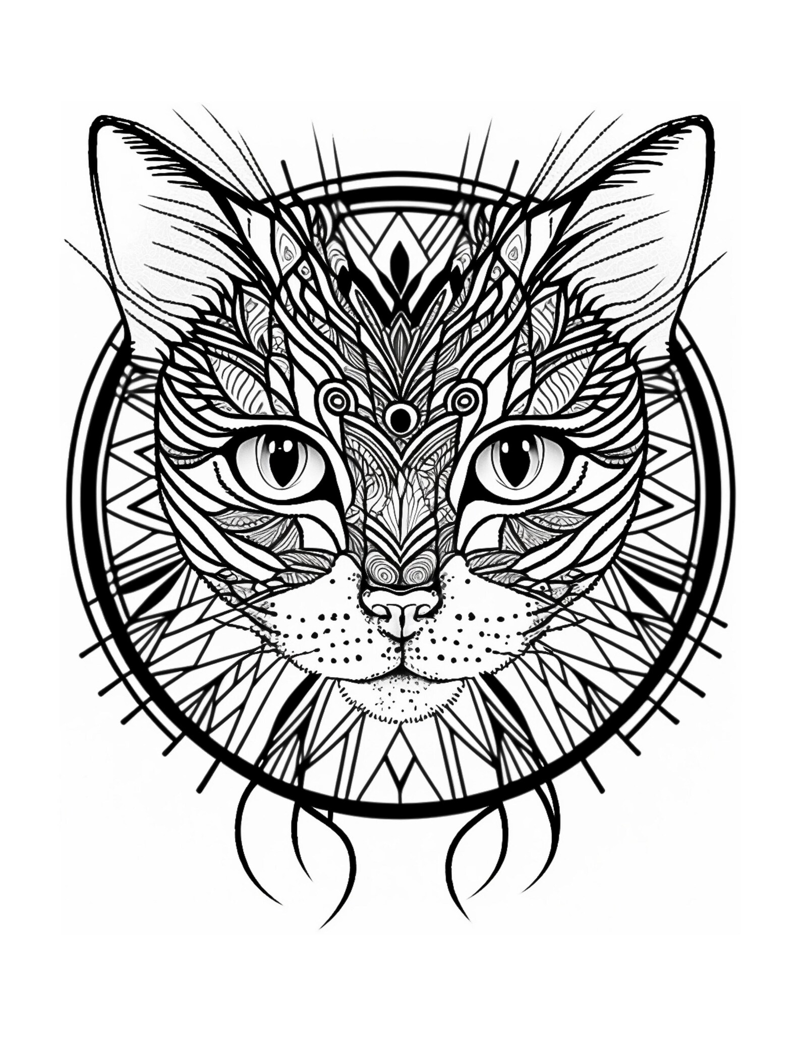 12 Cat Mandala Coloring Pages _ Instant Download_ Grayscale Coloring ...