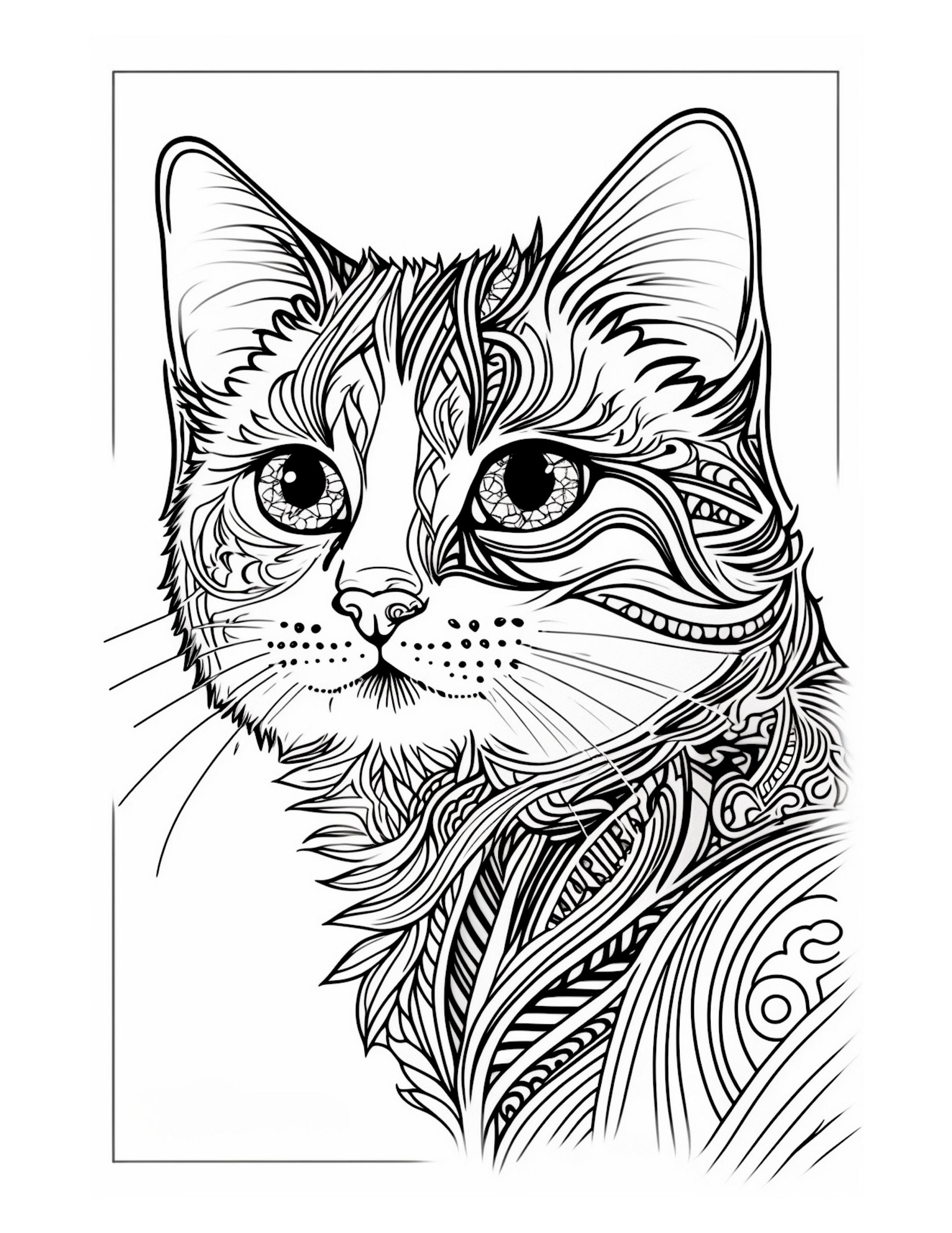 25 Cat Mandala Coloring Pages _ Instant Download_ Grayscale Coloring ...