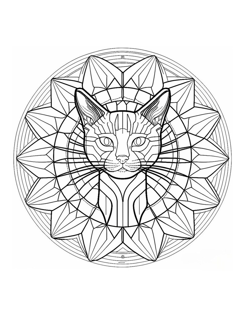 12 Cat Mandala Coloring Pages II _ Instant Download_ Grayscale Coloring ...
