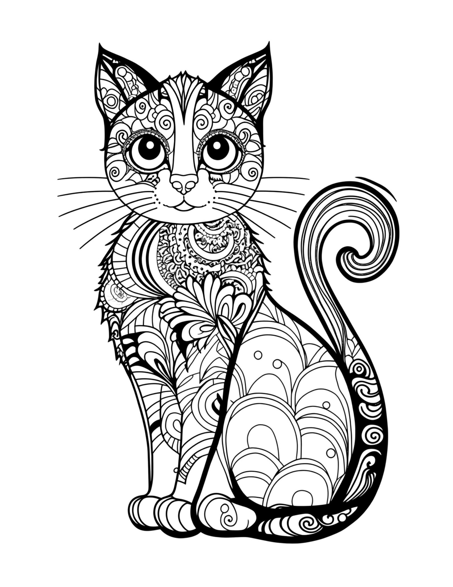 7 Cat Mandala Coloring Pages VII _ Instant Download_ Grayscale Coloring ...