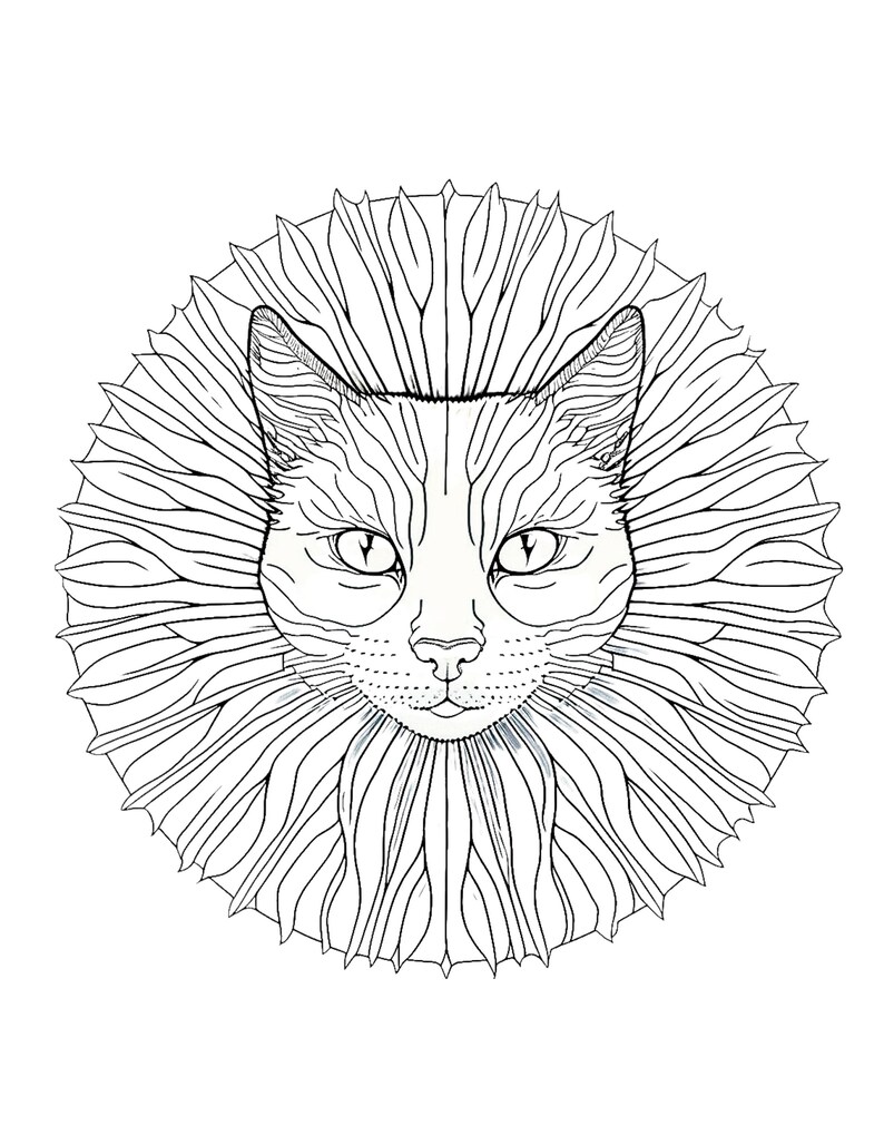 7 Cat Mandala Coloring Pages III _ Instant Download_ Grayscale Coloring ...