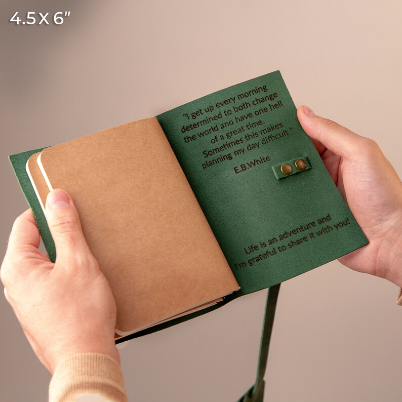 Green Leather Journal, Refillable Notebook With Green Leather Cover ...