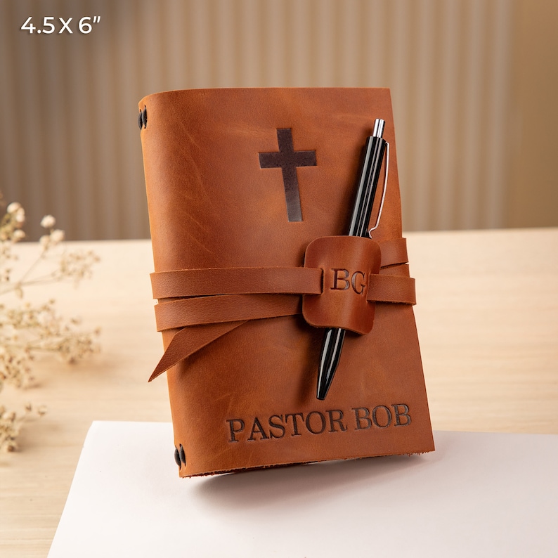 Refillable Notebook With Cross and Personalized Leather Cover, Gift for ...