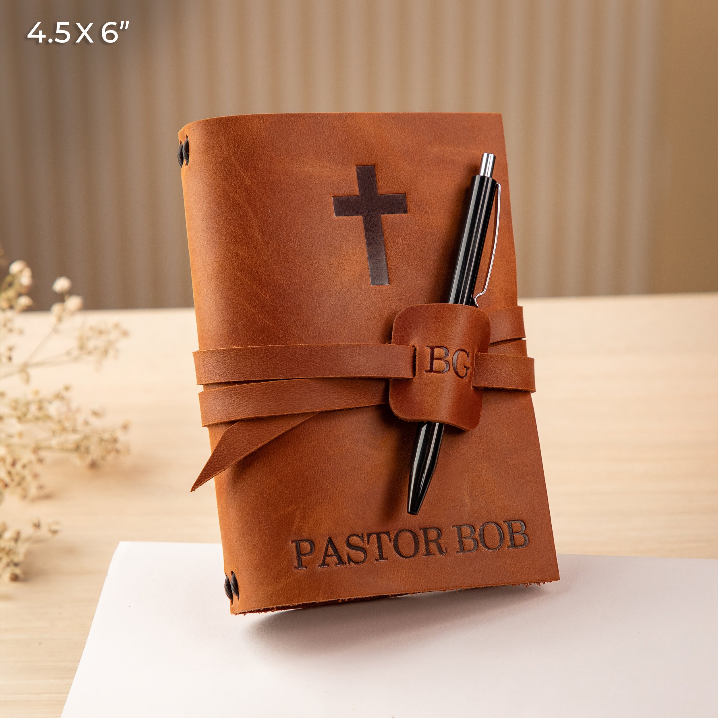 Refillable Notebook With Cross and Personalized Leather Cover, Gift for ...