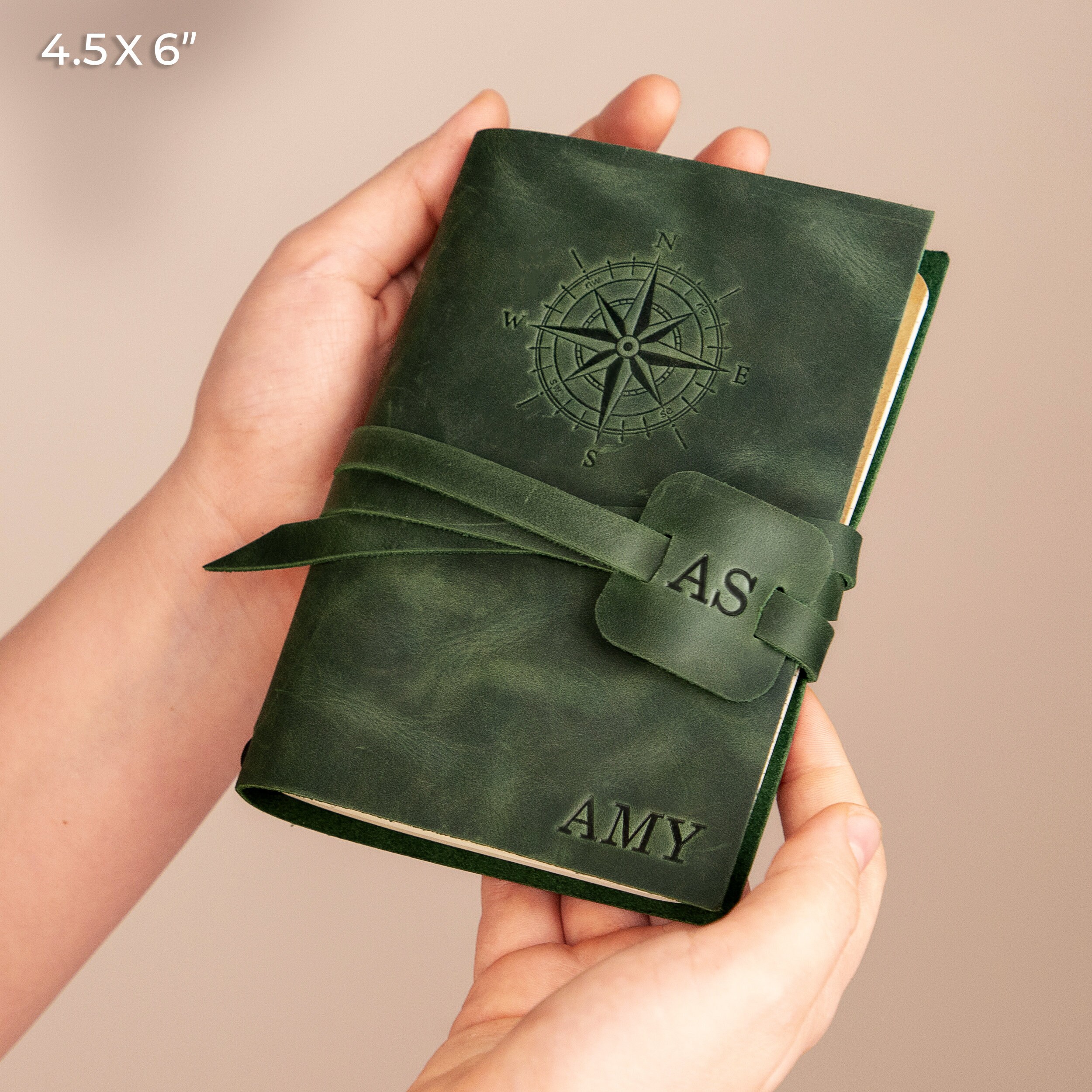 Green Leather Journal, Refillable Notebook With Green Leather Cover ...