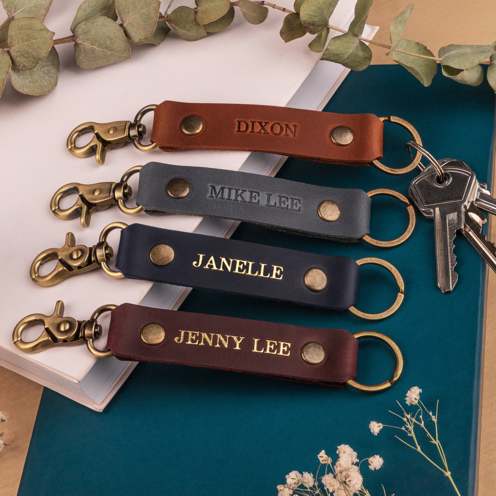 Personalized Leather Keychain Gift for Men, Custom Leather Key Fob ...