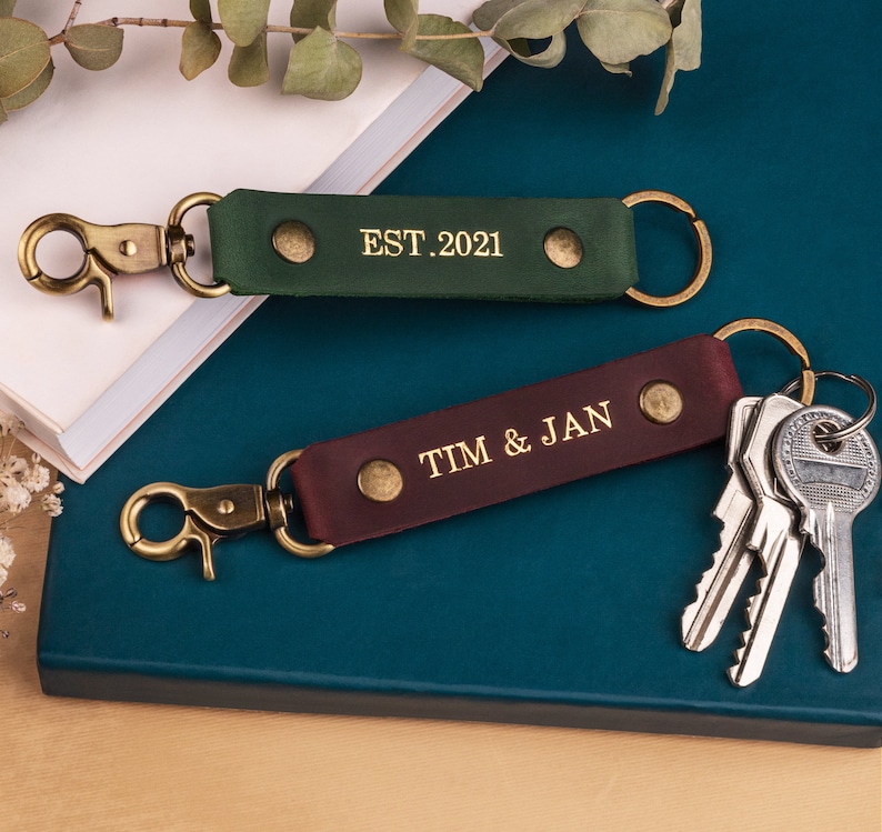 Personalized Leather Keychain Gift for Men, Custom Leather Key Fob ...