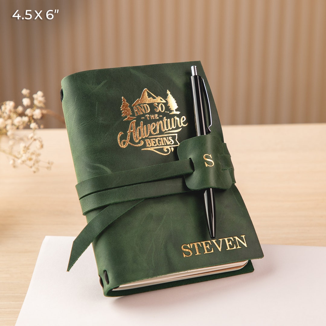 Green Leather Journal, Refillable Notebook With Green Leather Cover ...