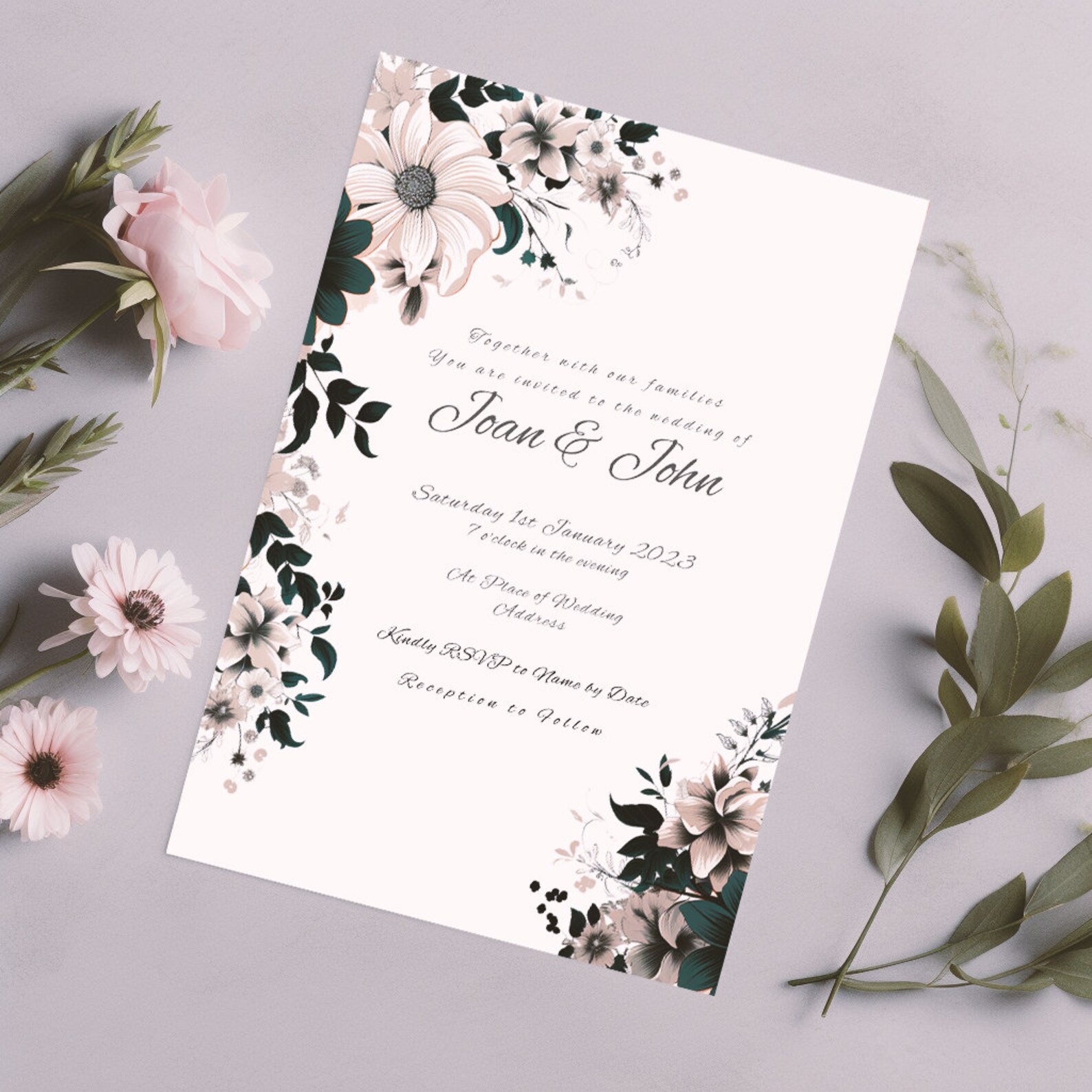 Modern Wedding Invitation Template Instant Download Elegant DIY Invite ...