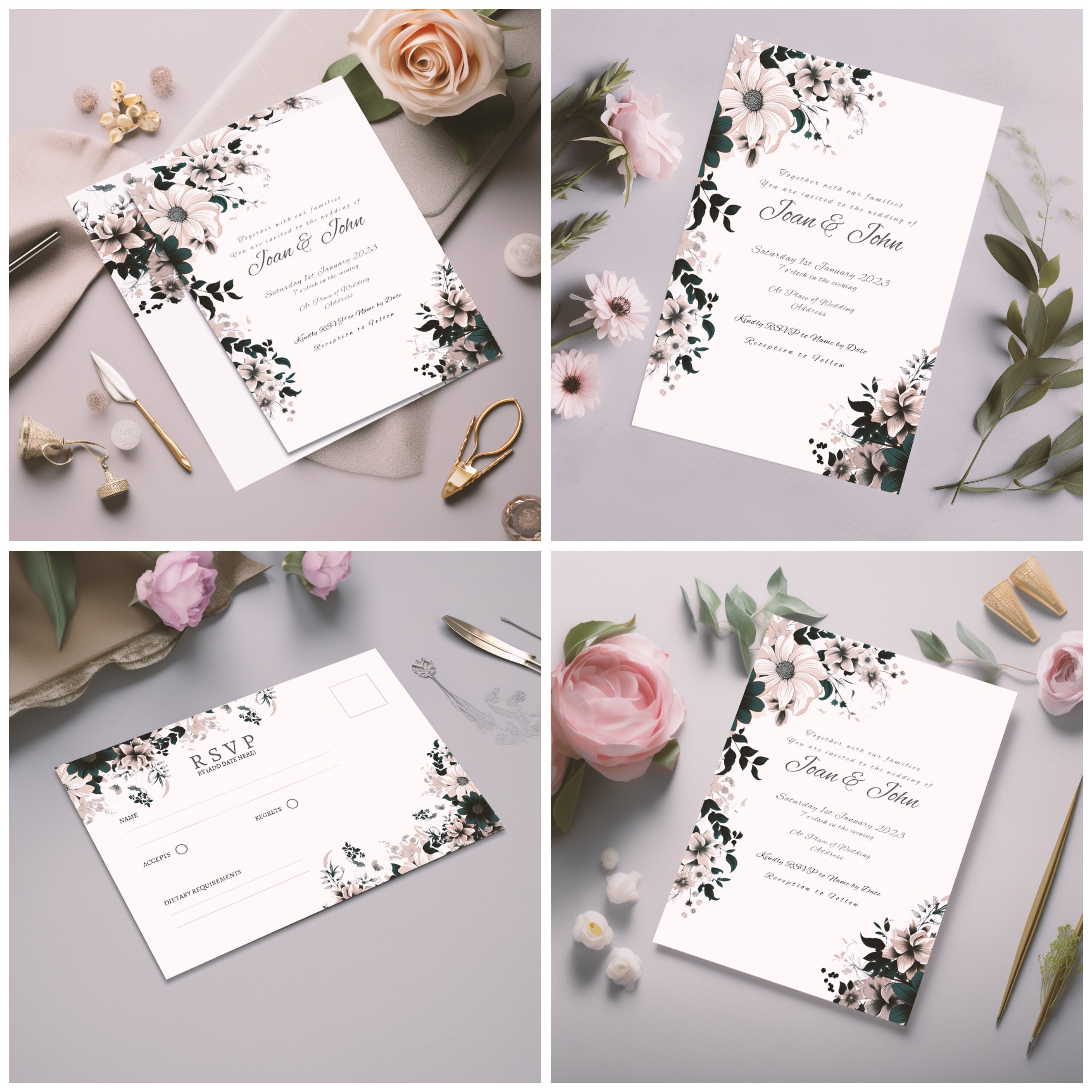 Modern Wedding Invitation Template Instant Download Elegant DIY Invite ...