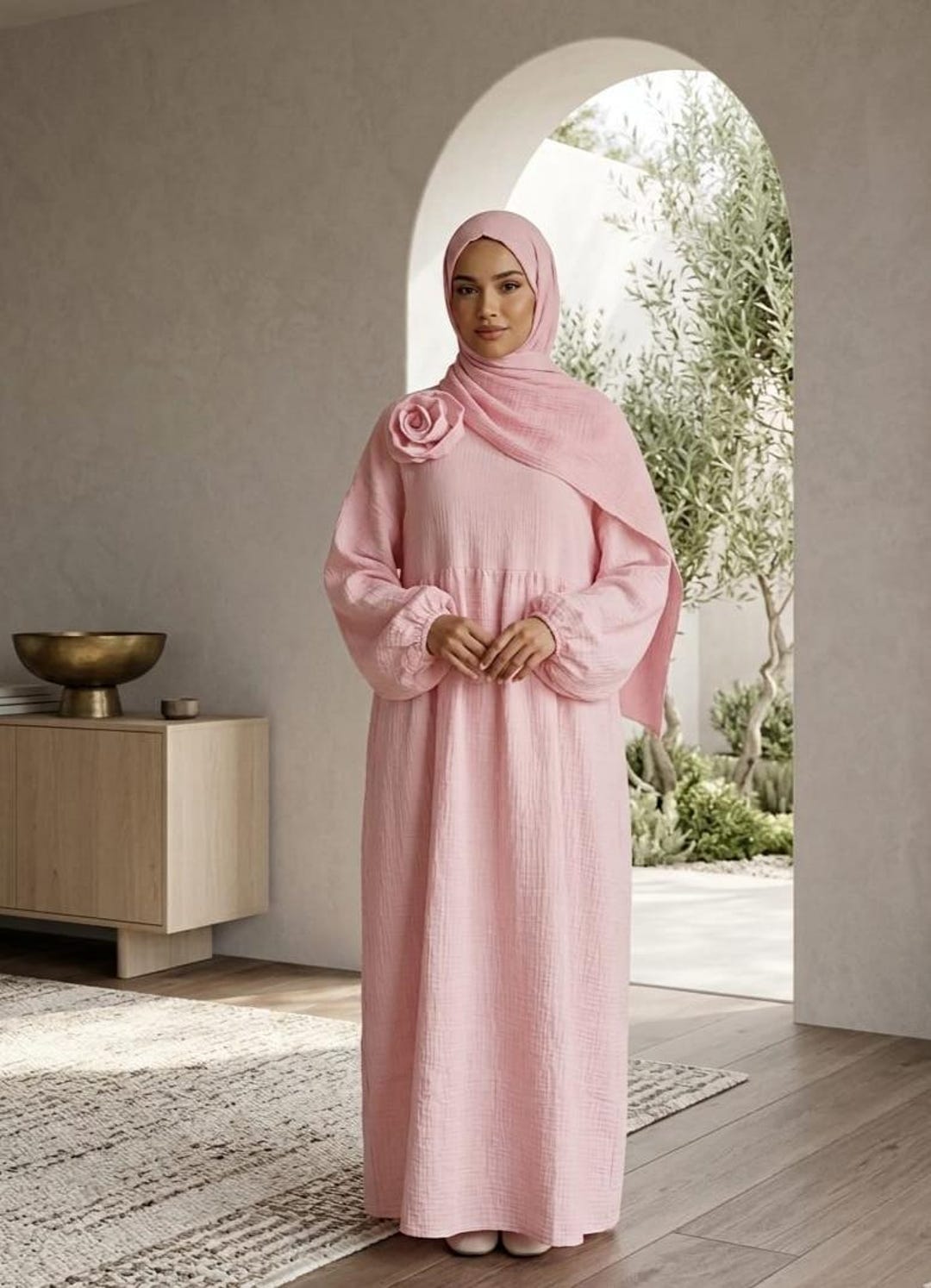 Modest Muslin Dress, Double Gauze Kaftan, Custom Size Muslim Maxi Dress ...