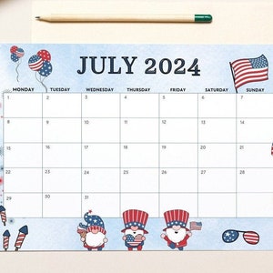 Printable 4th of July Independence Day, July 2024 Calendar ,monthly ...