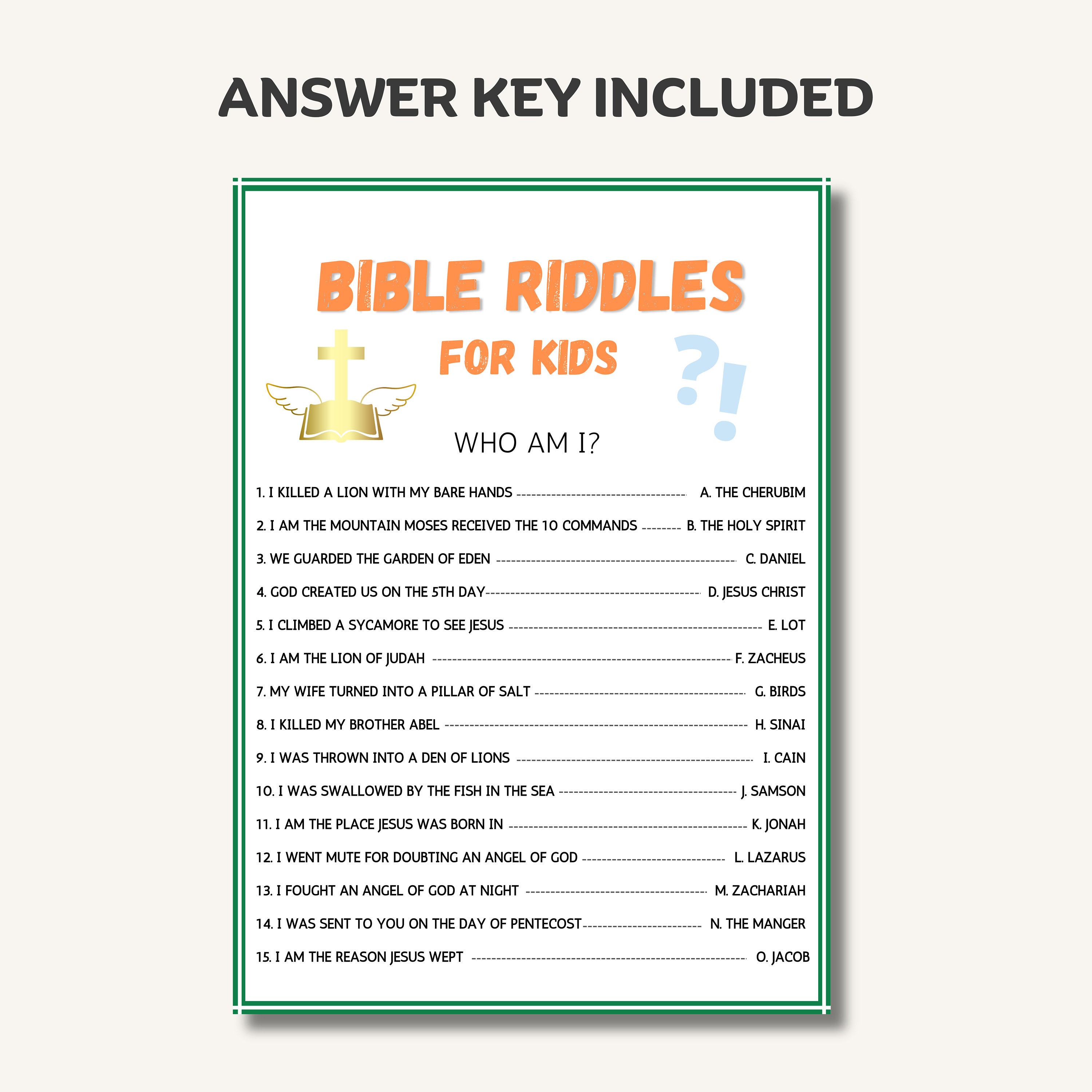 Bible Games Who Am I Bible Riddles for Kids, Sunday School Games, Kids ...