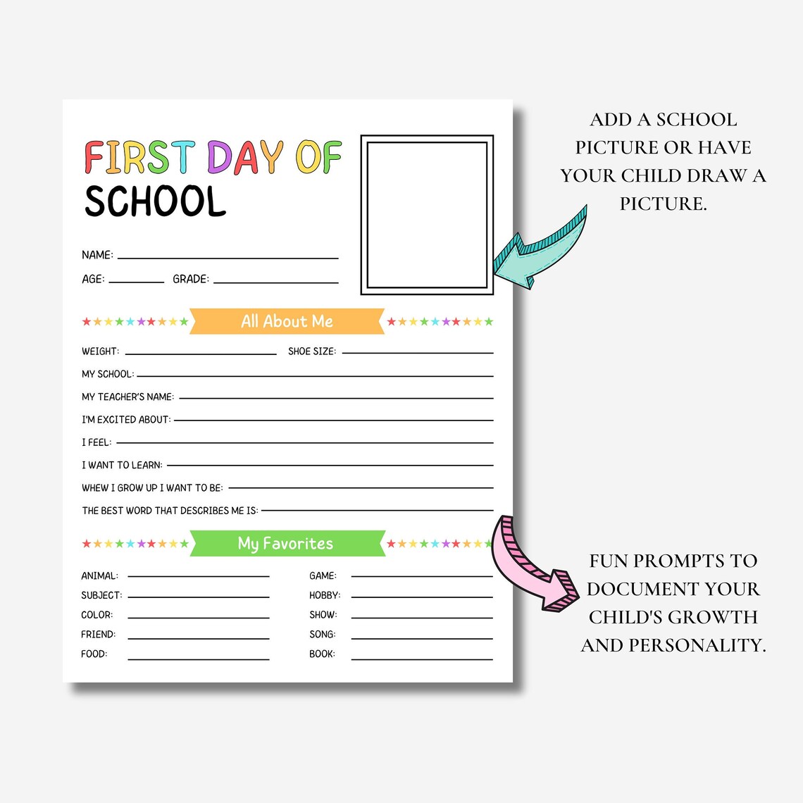 First Day of School Questionnaire, Back to School Questionnaire, Back ...