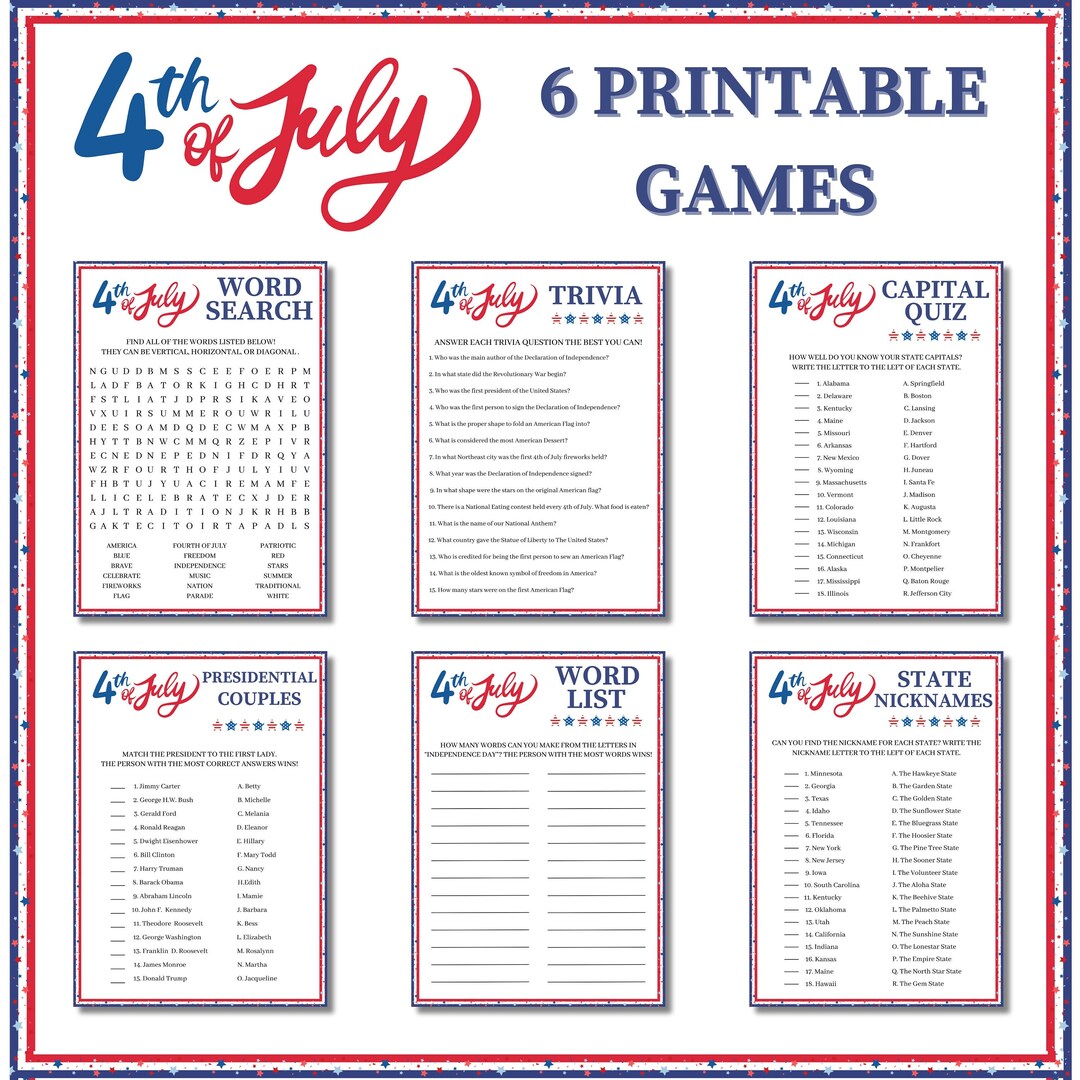 4th of July Games, July 4th Games, Independence Day Games, Patriotic ...