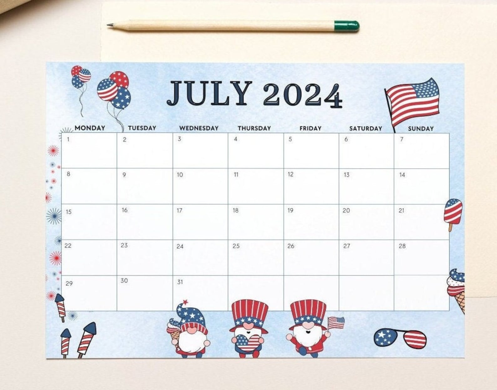 Printable 4th of July Independence Day, July 2024 Calendar ,monthly ...