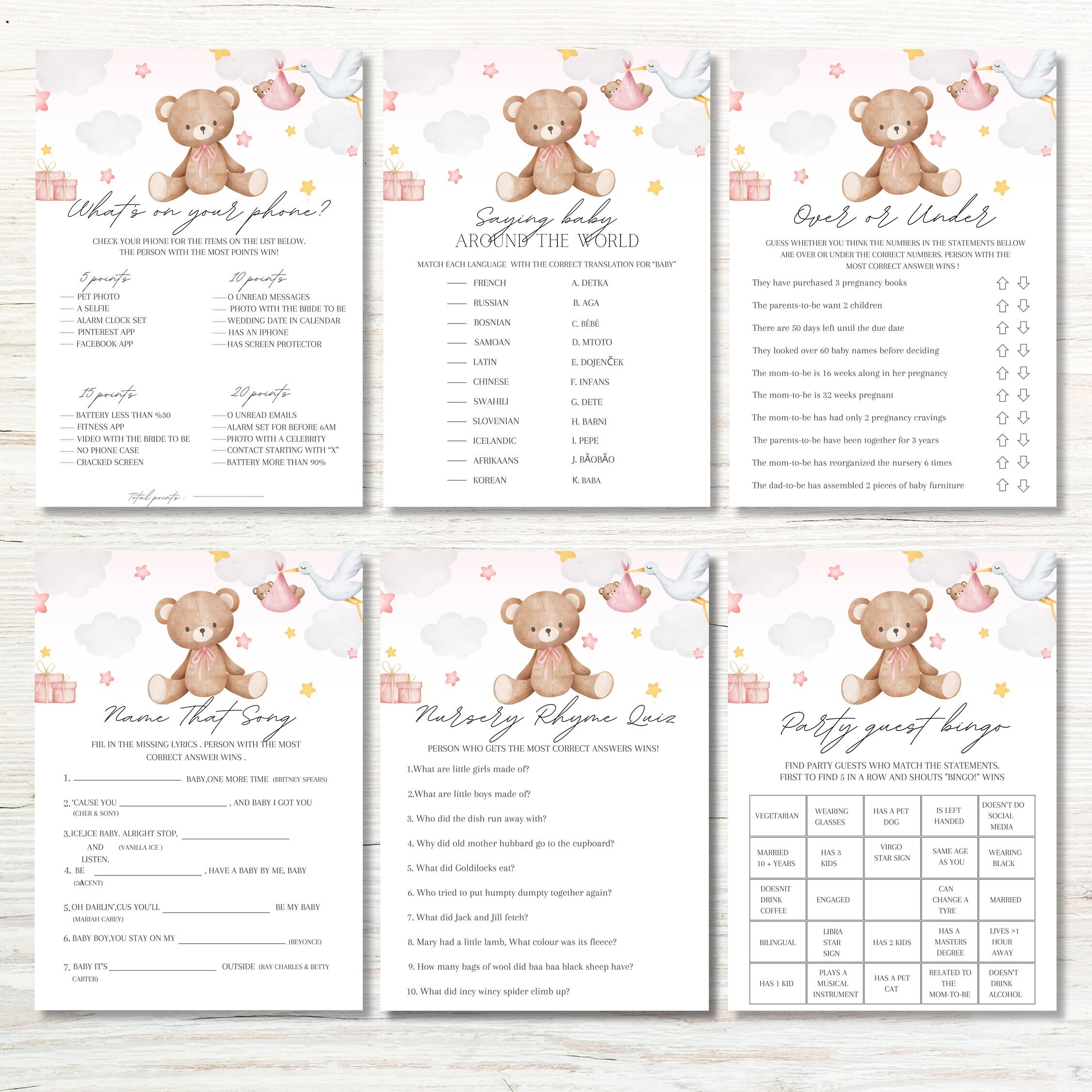 Teddy Bear Baby Shower Games Printable, Editable Baby Shower Games Bundle, Baby Shower Bingo ...
