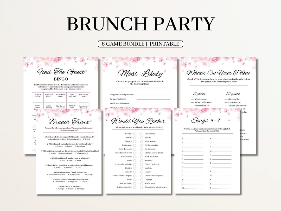 Printable Brunch Games for Adults | Floral Baby Shower Brunch Games ...