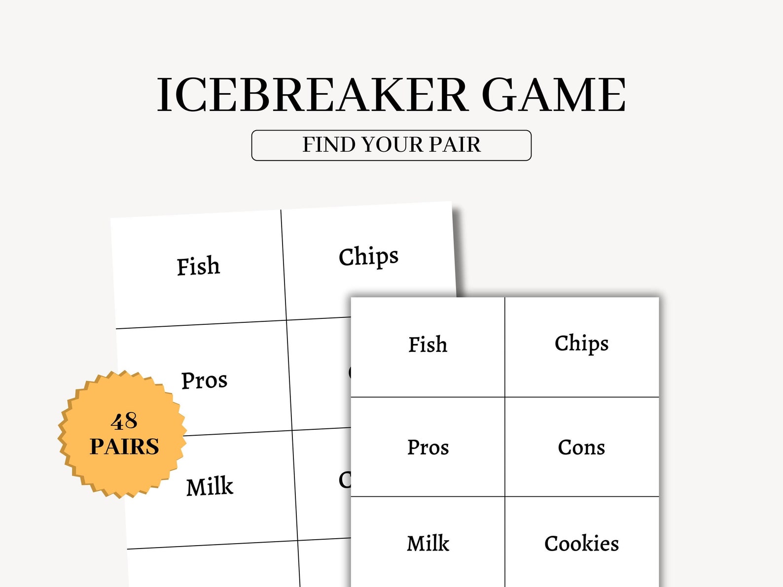 Find Your Pair Game Printable Office Ice Breaker Game Work Games Team ...