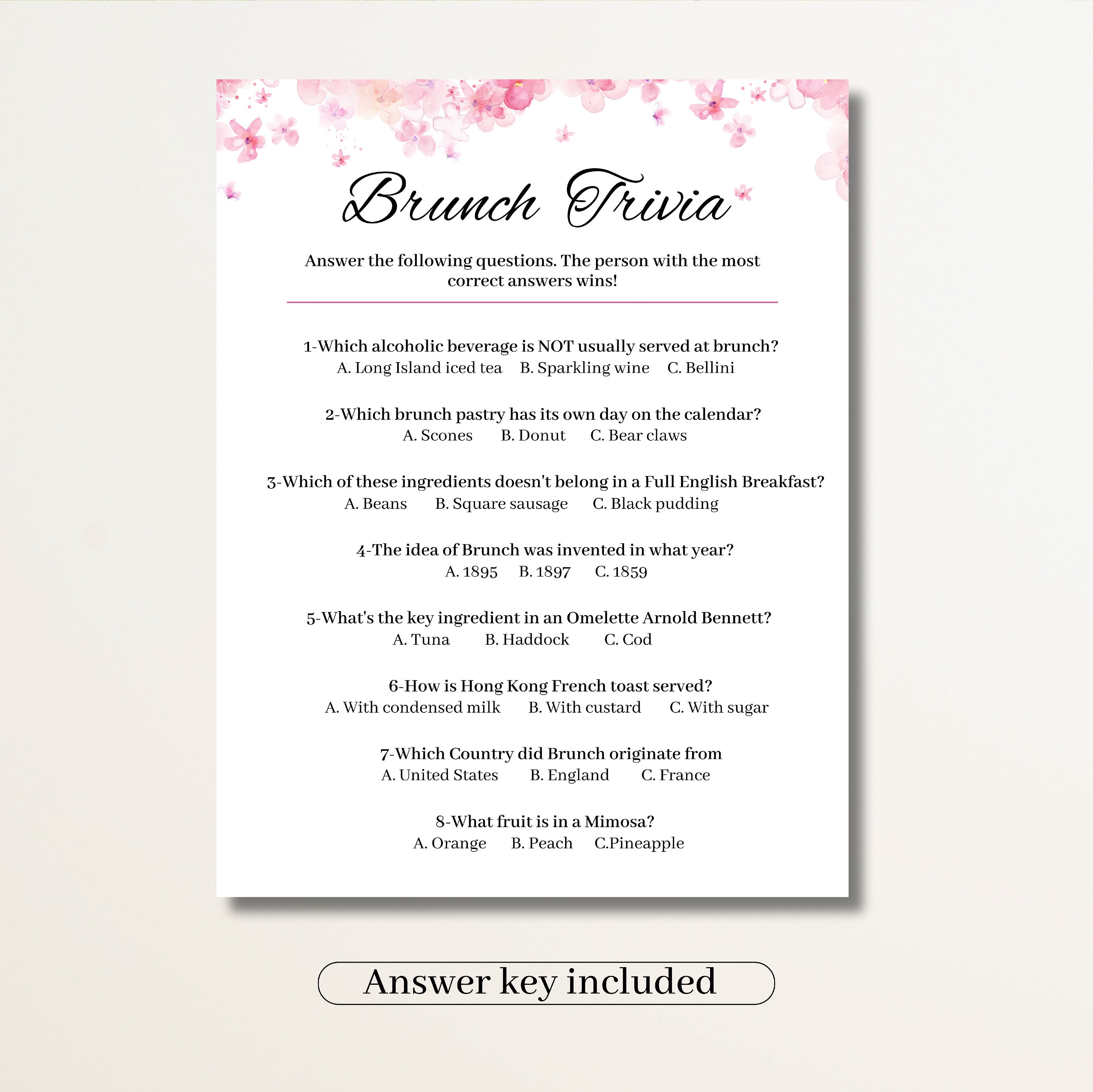 Printable Brunch Games for Adults | Floral Baby Shower Brunch Games ...