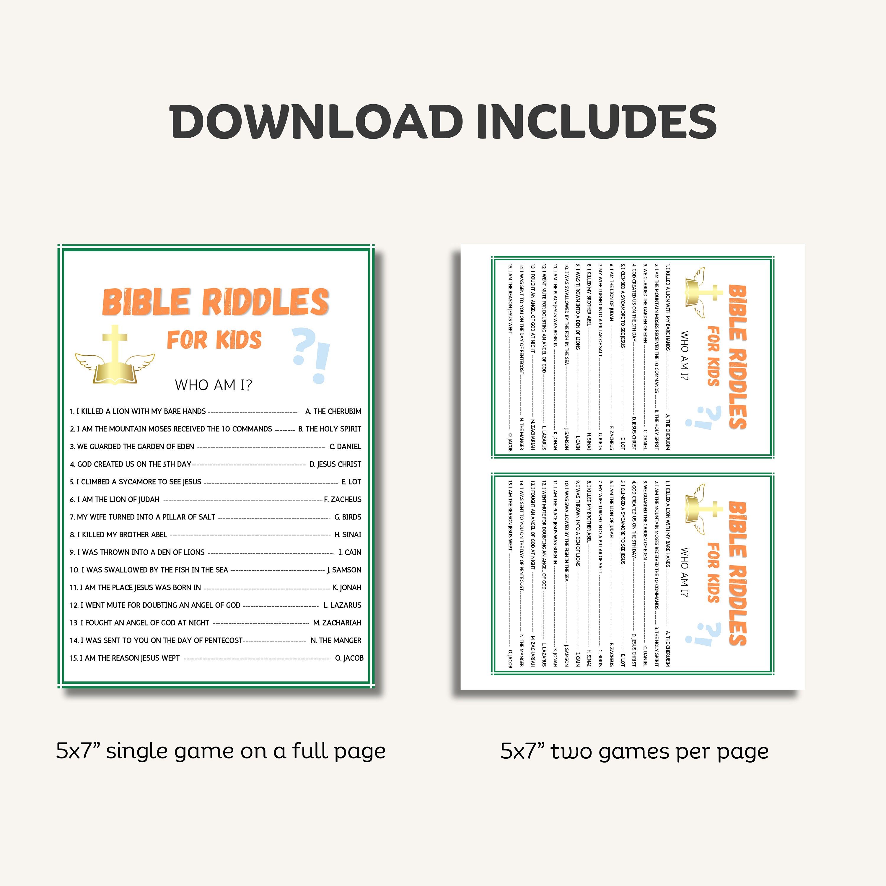 Bible Games Who Am I Bible Riddles for Kids, Sunday School Games, Kids ...