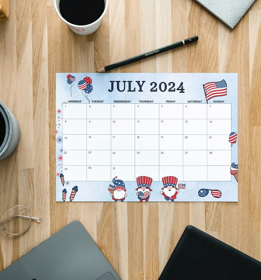 Printable 4th of July Independence Day, July 2024 Calendar ,monthly ...