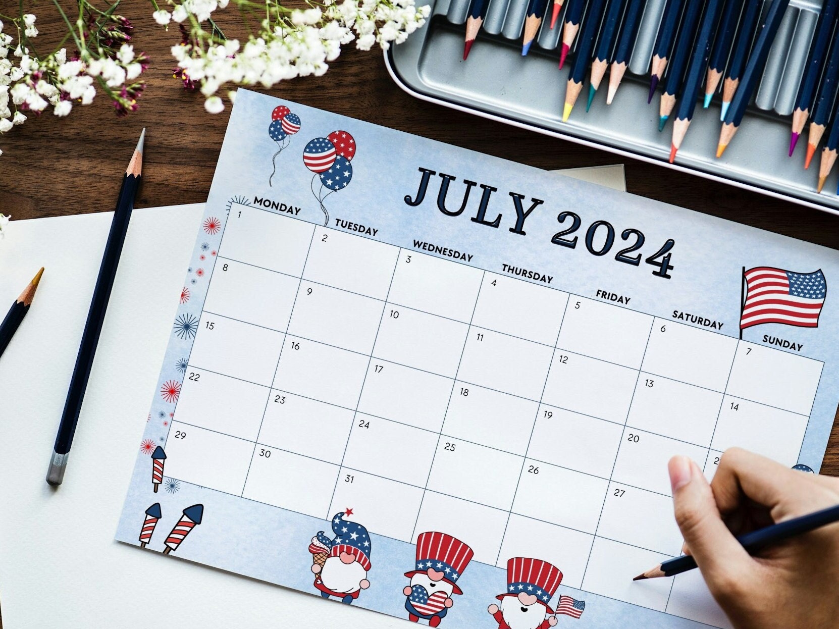 Printable 4th of July Independence Day, July 2024 Calendar ,monthly ...