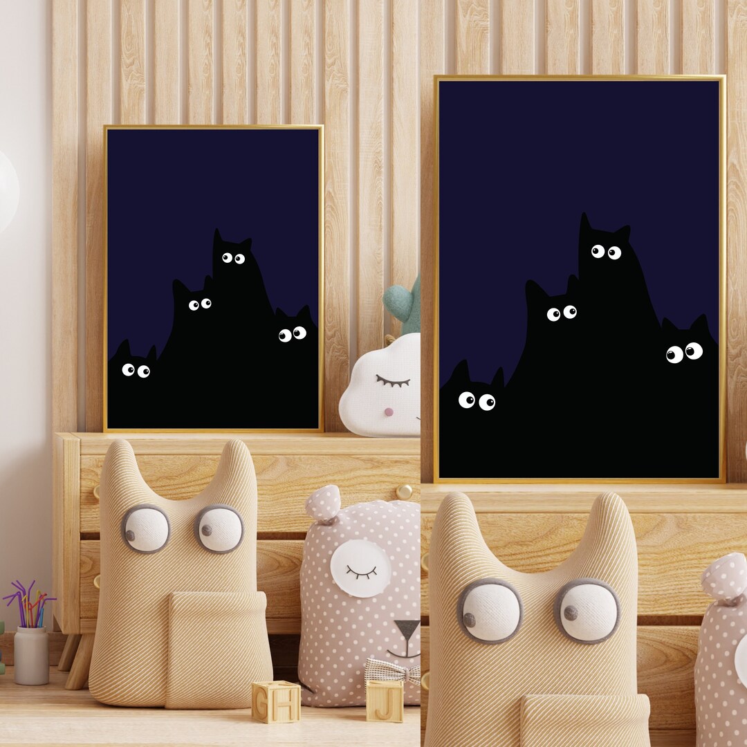 Blue Moon Cat Clan Print Black Cat Wall Art Minimalist Art - Etsy
