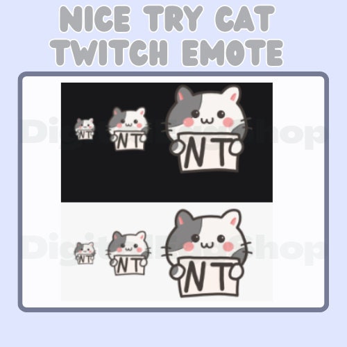 Buen intento Emote de Twitch de gato lindo gris y blanco - Etsy México