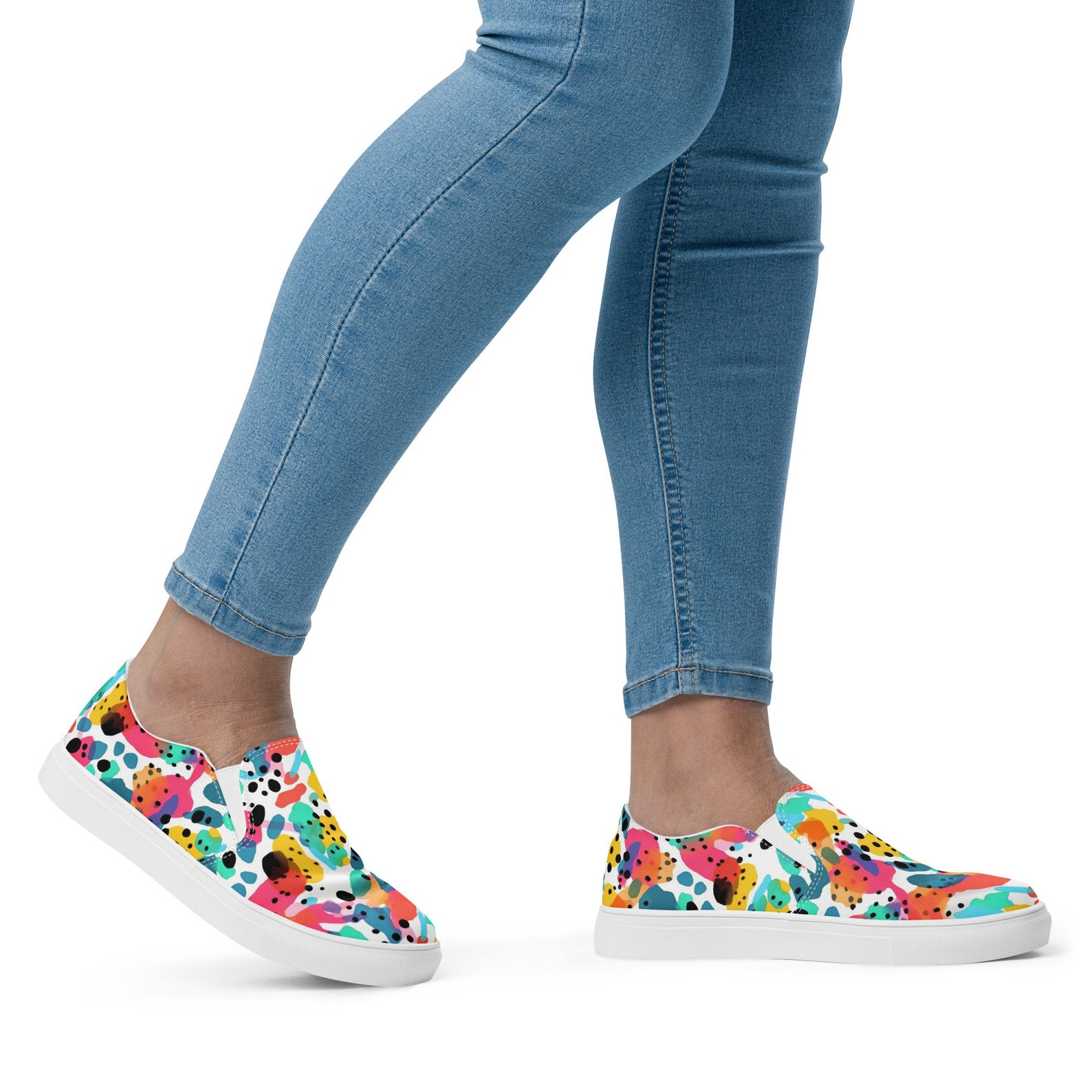 Womens Vivid Abstract Leopard Slip-on Canvas Shoes, Fun Colorful ...