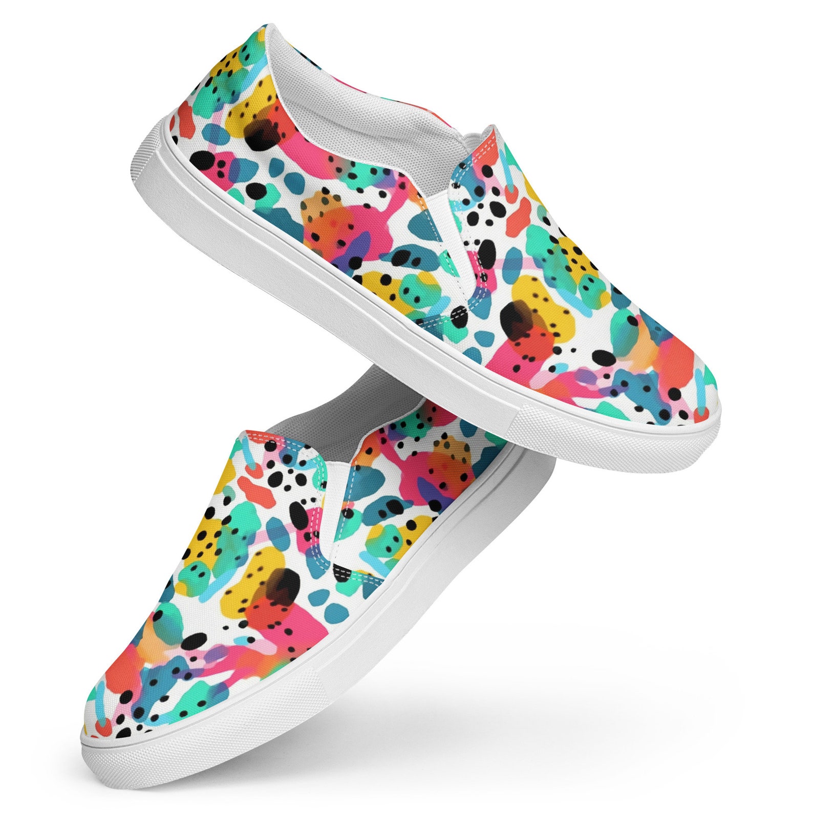 Womens Vivid Abstract Leopard Slip-on Canvas Shoes, Fun Colorful ...