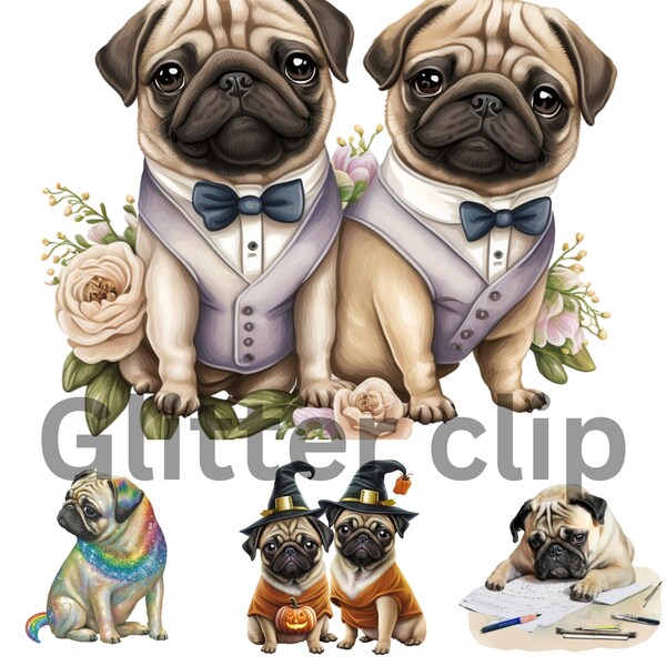 Pugs Clip Art - Etsy