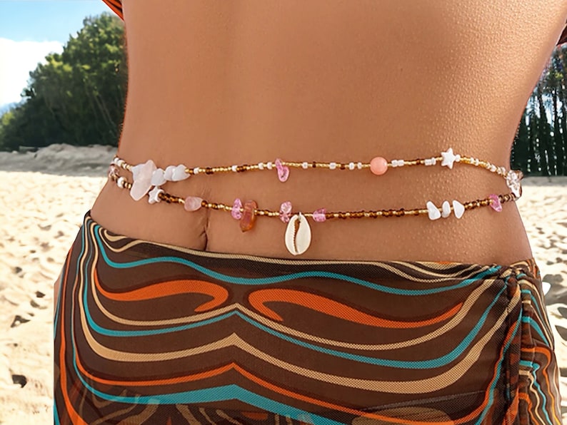 Boho Sweet Beaded Waist Chain for Women Trendy Colorful Elastic Beads ...