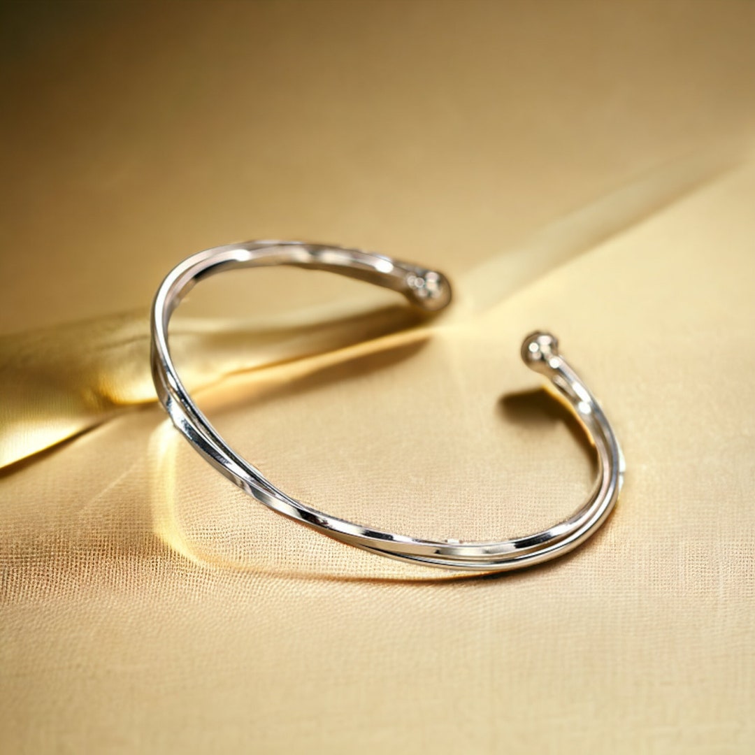 925 Silver Twist Bangle Bracelet Sterling Silver Wrist Cuff Elegant ...